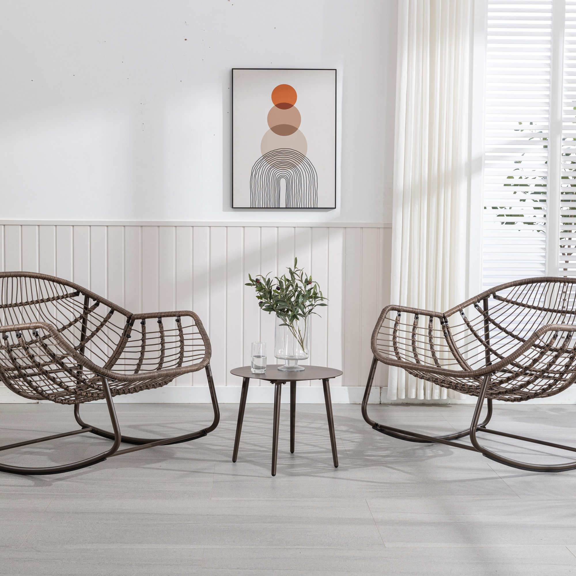 Ophelia & Co. Outdoor Rattan Rocking Chair,Padded Cushion Rocker ...