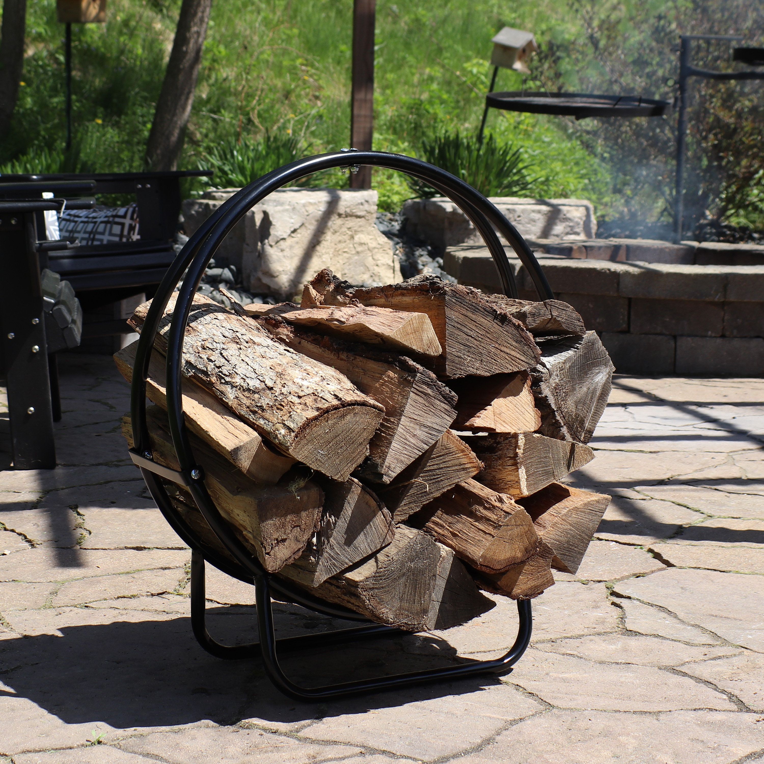 SunnyDaze Decor Indoor or Outdoor Tubular Steel Hoop Firewood Log ...
