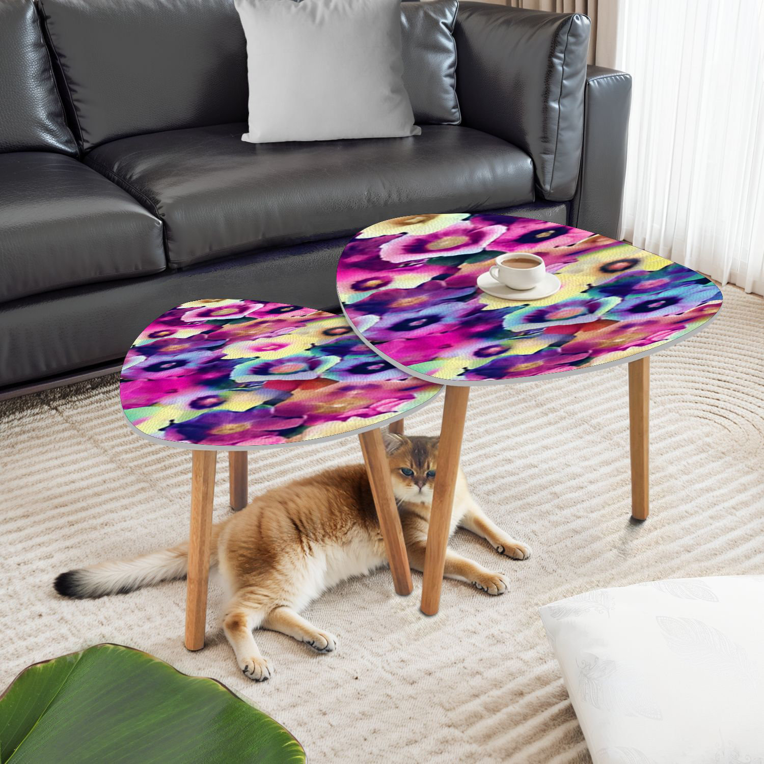 George Oliver Triangle Nesting Coffee Table Set of 2 Floral print End ...
