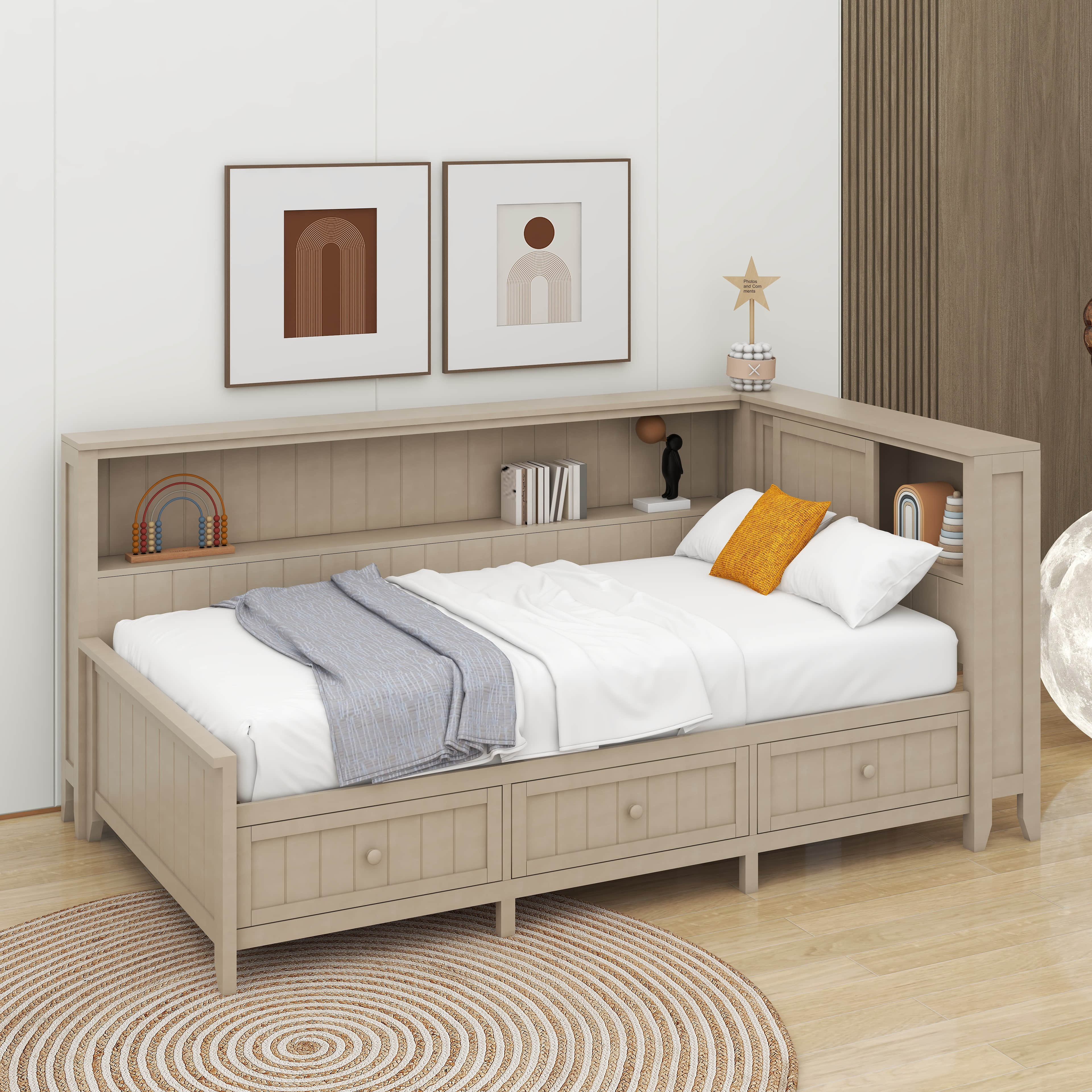 Lark Manor™ Wood Daybed With Storage Shelves And Drawers | Wayfair