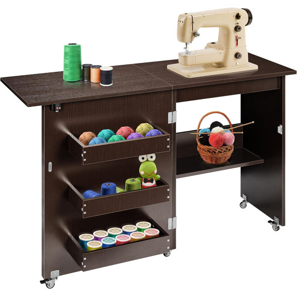 VIVOHOME 46'' x 16'' Foldable Sewing Table with Sewing Machine Platform ...