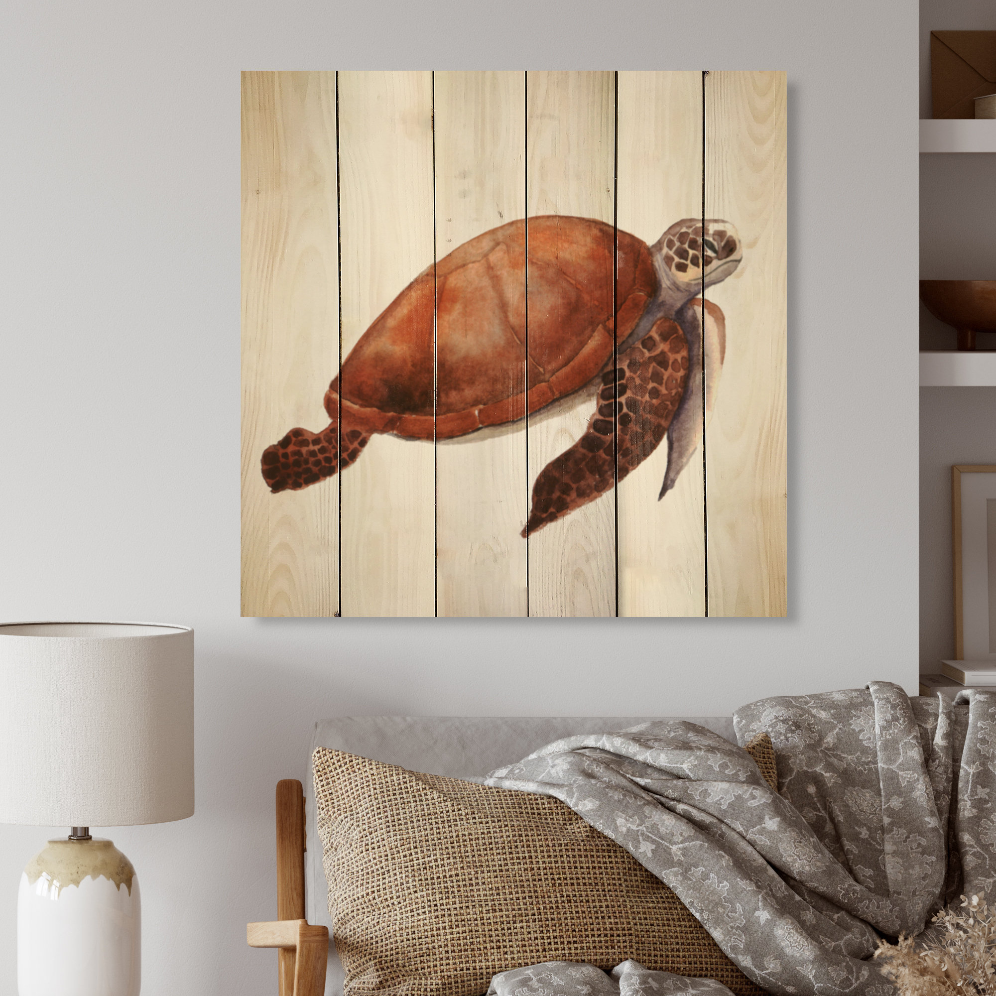 Bay Isle Home™ Orange Turtle - Nautical & Coastal Brown Wood Print ...