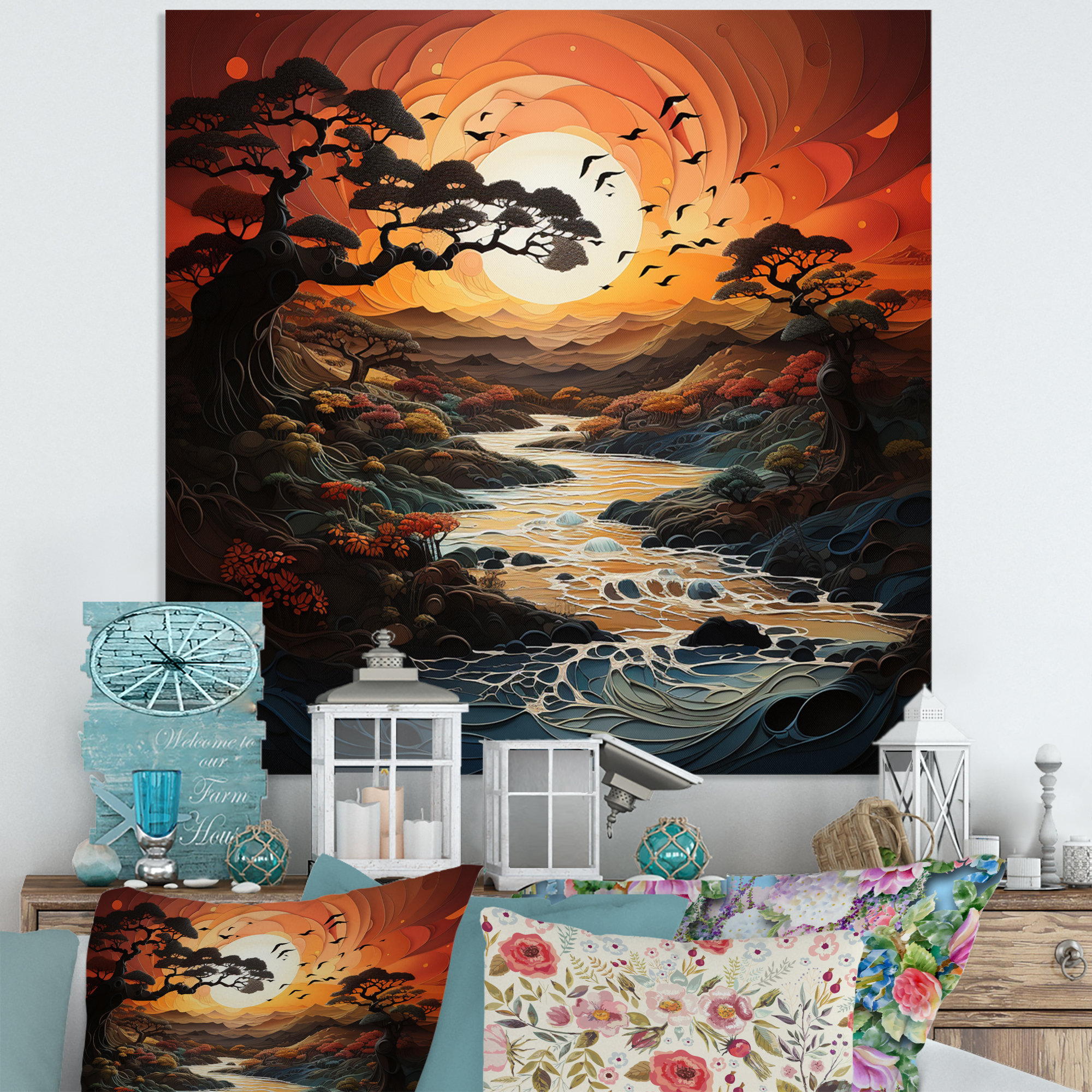 Millwood Pines Orange Sunrise Silent Awakening Papercut II - Landscapes ...