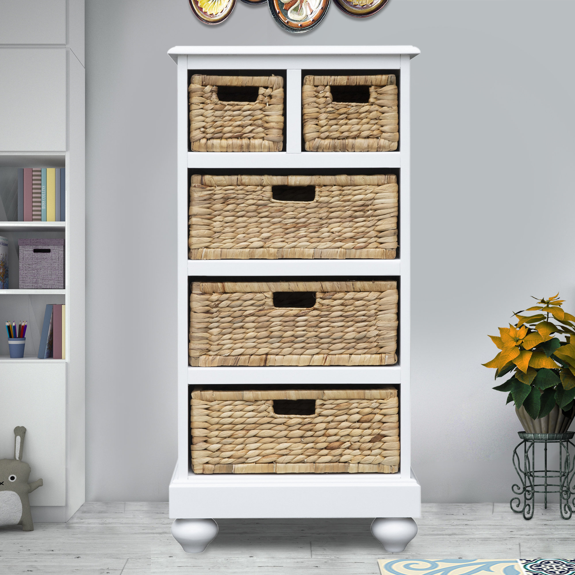 Rosecliff Heights Barrera Open Shelf Basket Cabinet | Wayfair