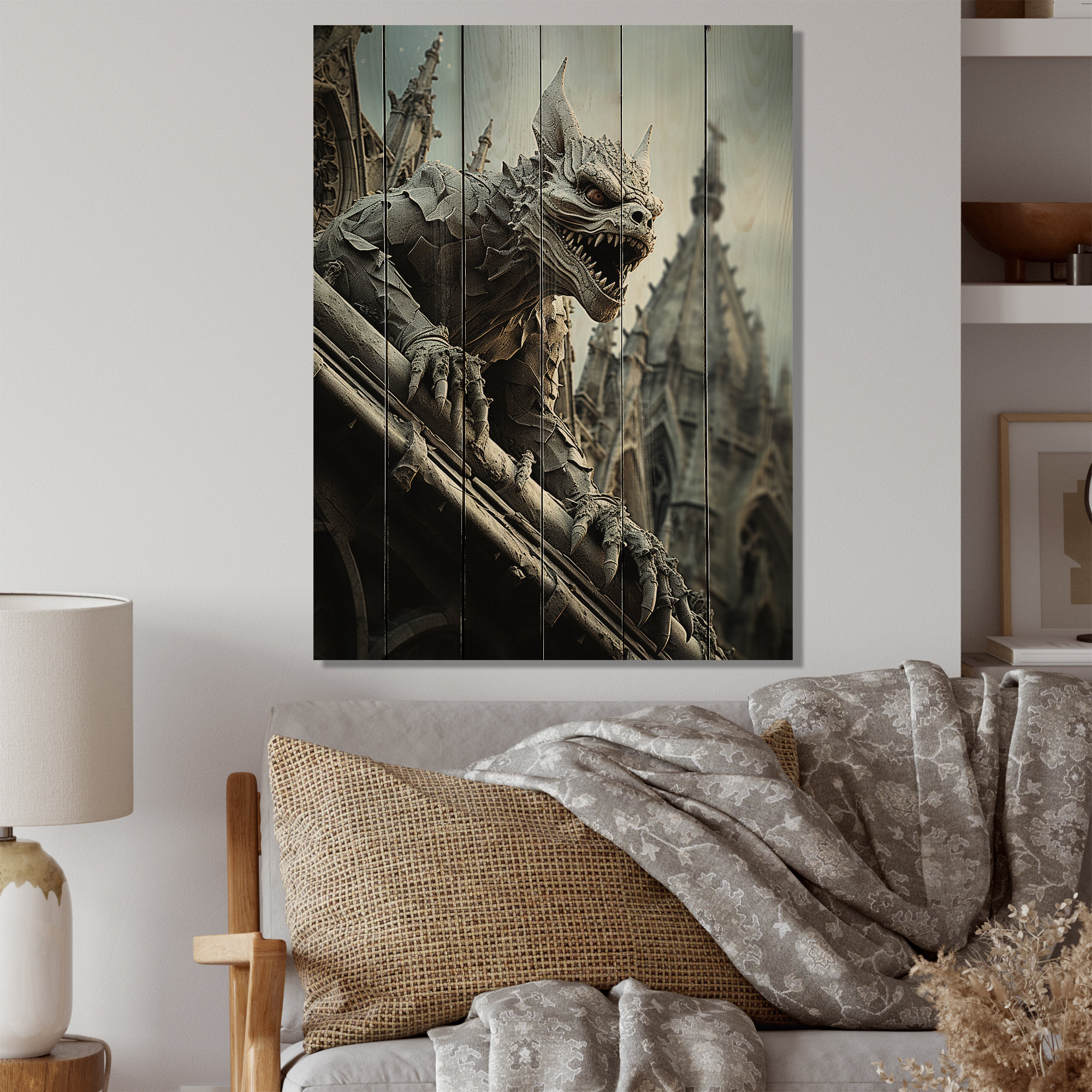 Trinx France Notredame Gargoyles On Wood Print - Wayfair Canada