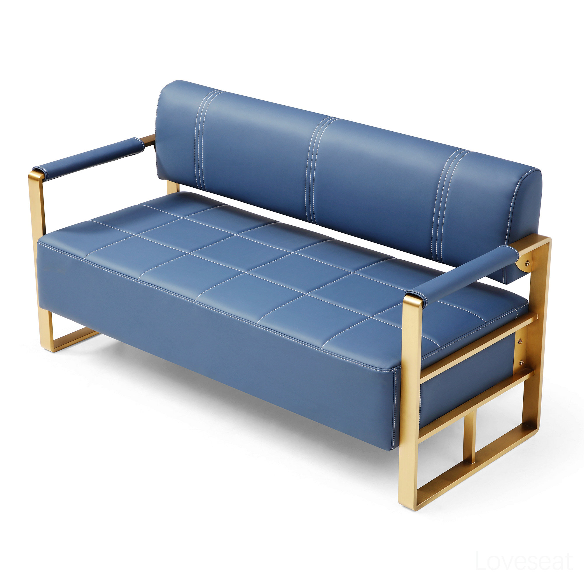 Mercer41 Sofa Loveseat Sofa With Golden Metal Arms, Two-Seat Sofa ...