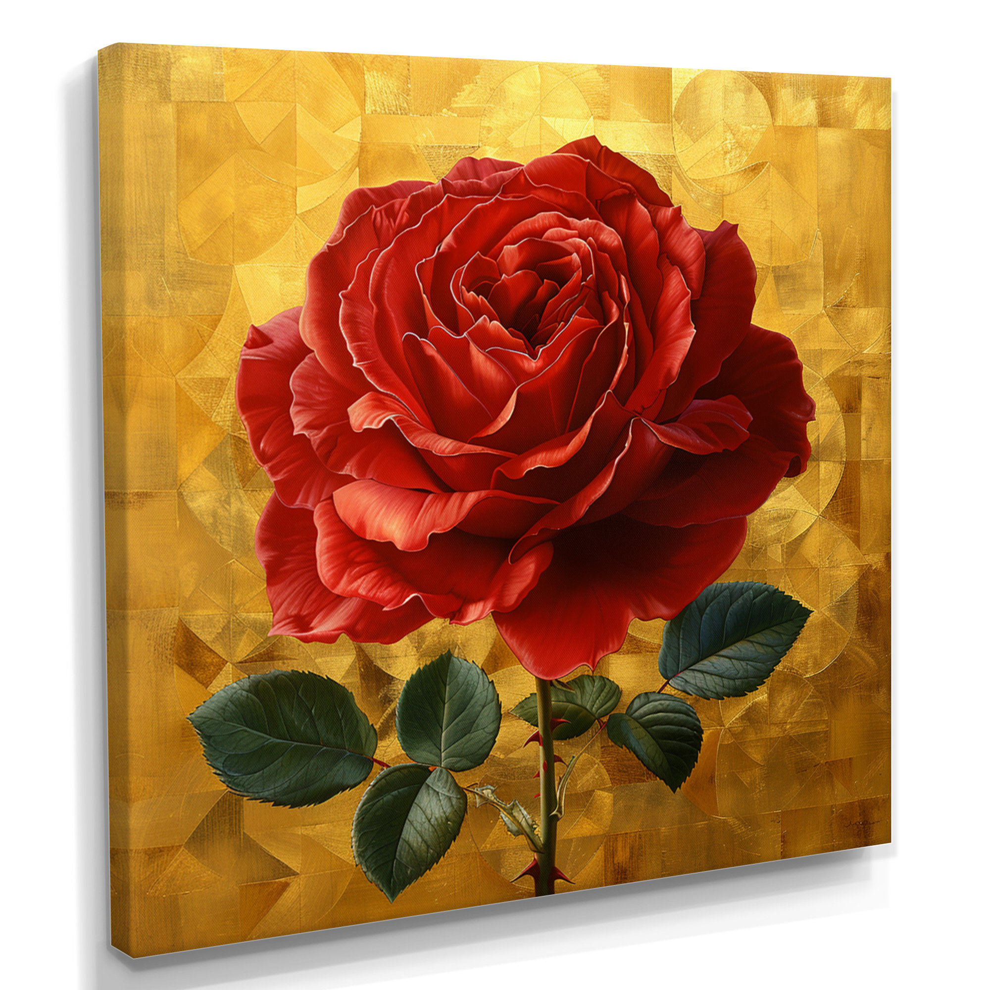 Winston Porter Red Rose On Vintage Gold - Rose Wall Art Print | Wayfair
