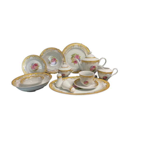 Rosdorf Park Kyjuan 57 Piece Antique Gold Rose Porcelain China ...
