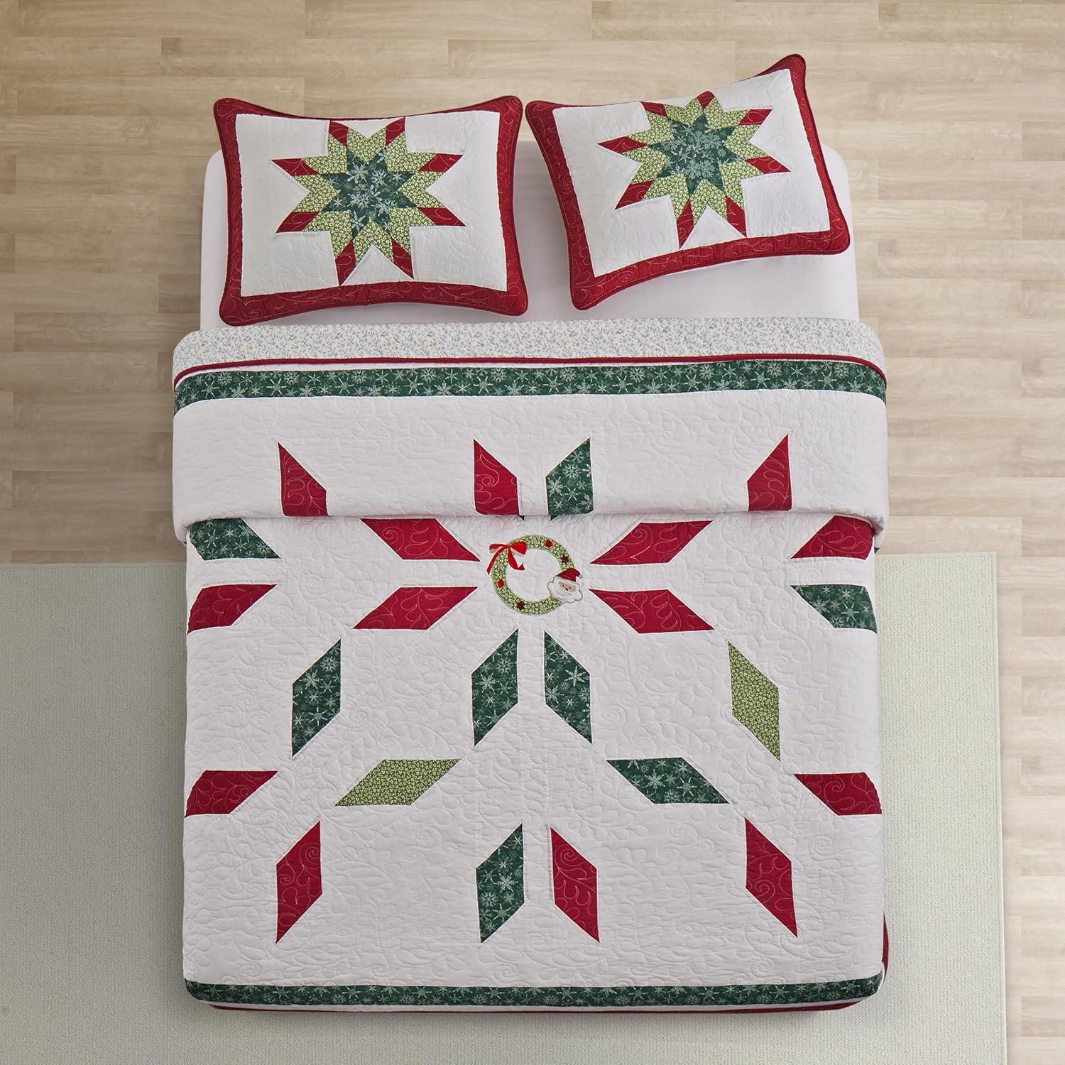 CoastalCart Christmas Quilt Bedding Set 100% Cotton Wreath Snowflake ...