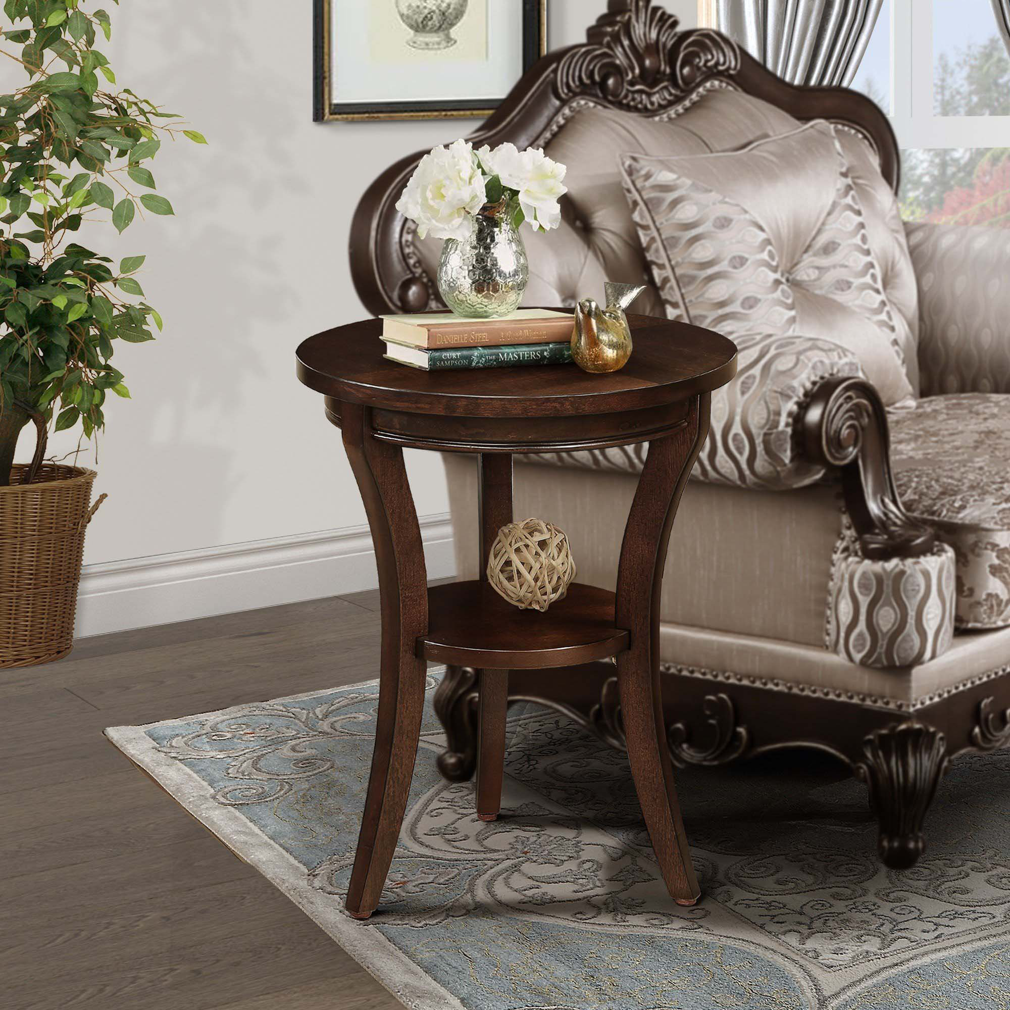 Lark Manor 16'' Wood Round End Table, Side Table W/Open Shelf, Small ...