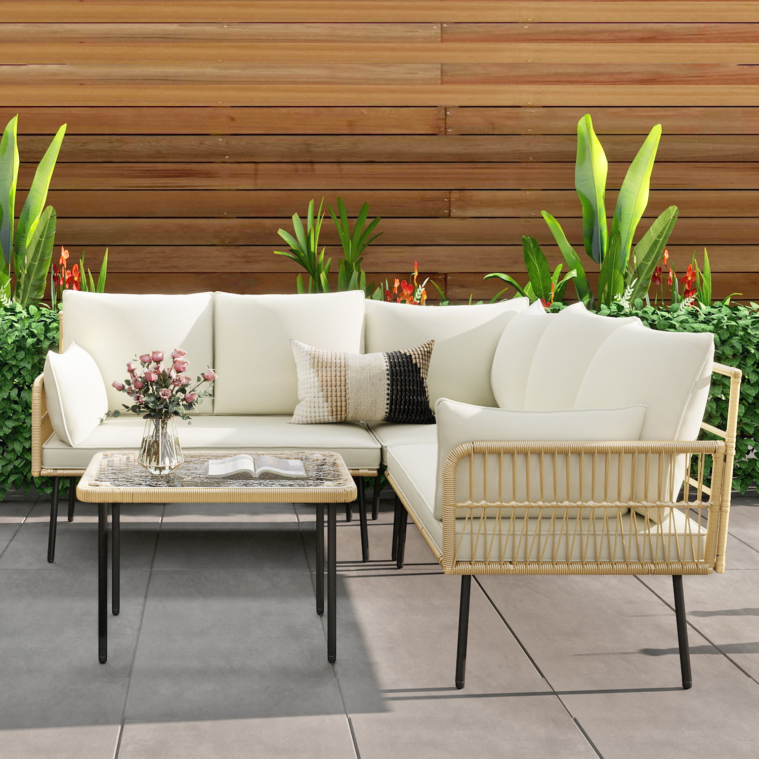 Bay Isle Home™ 4 Pieces Boho Patio Furniture Set | Wayfair