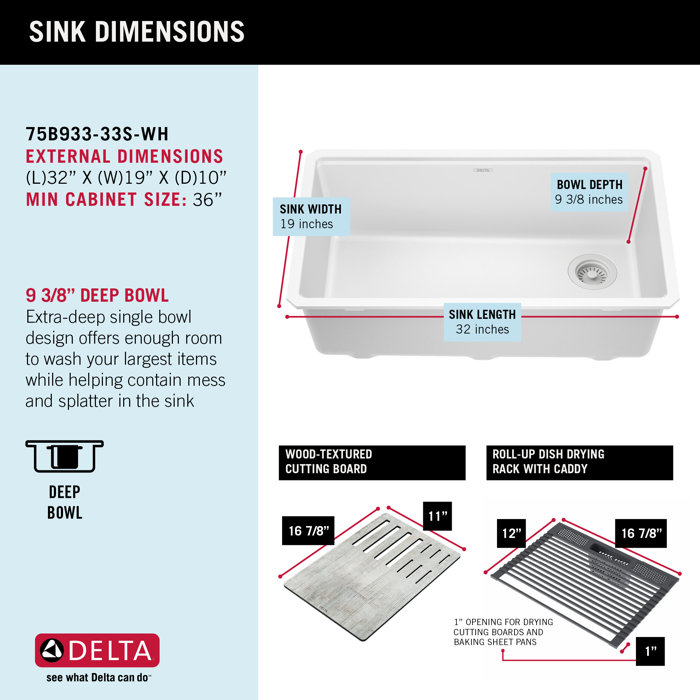 Delta Everest™ 32" L Granite Composite Workstation Kitchen Sink ...