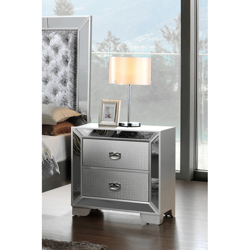 Everly Quinn Modern Silver Champagne Bedside Table | Wayfair