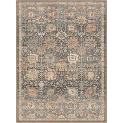 Bungalow Rose Aylena Traditional Oriental Botanical Gray Beige Area Rug ...