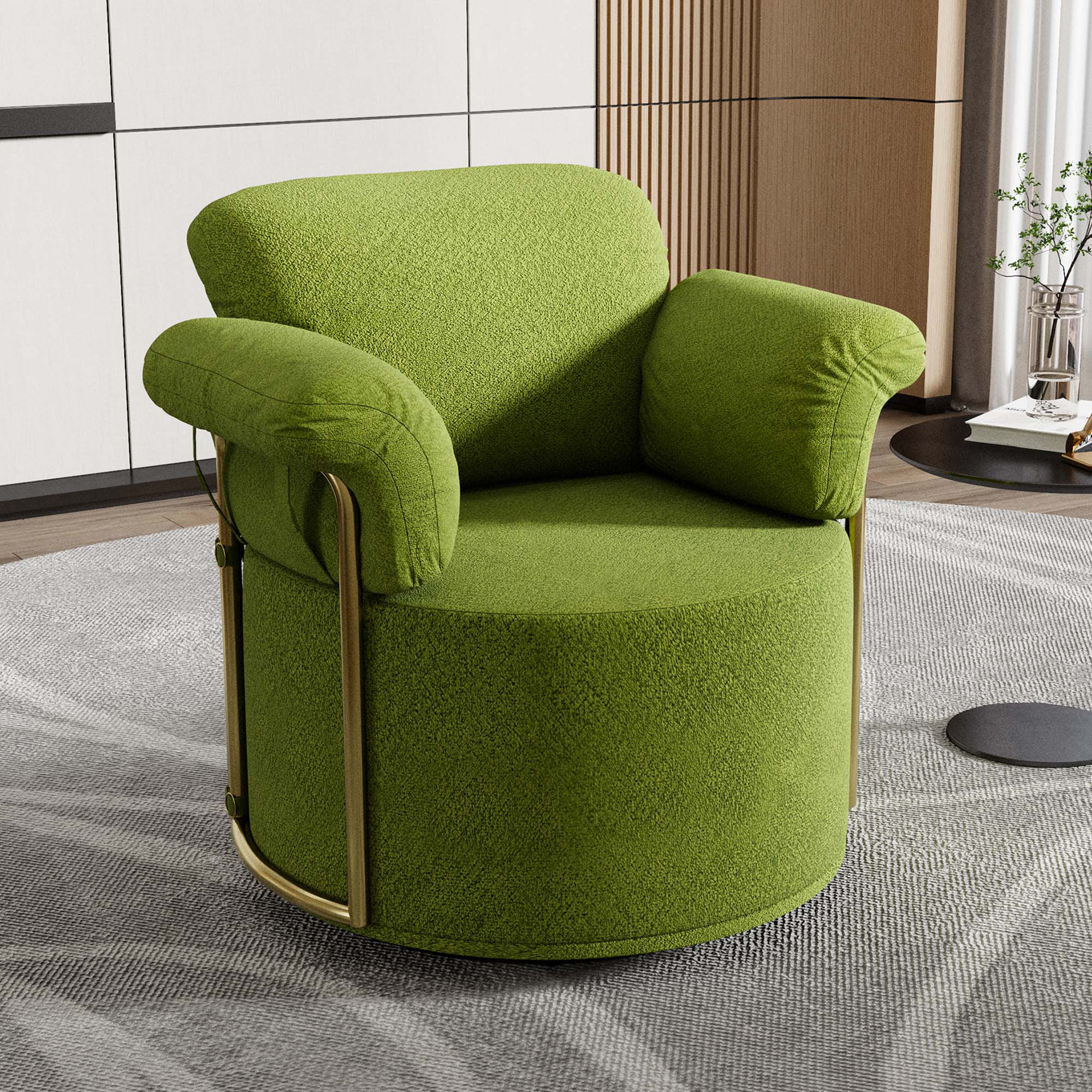 Ebern Designs 360 Degree Rotating Fluffy Upholstered Barrel Swivel ...