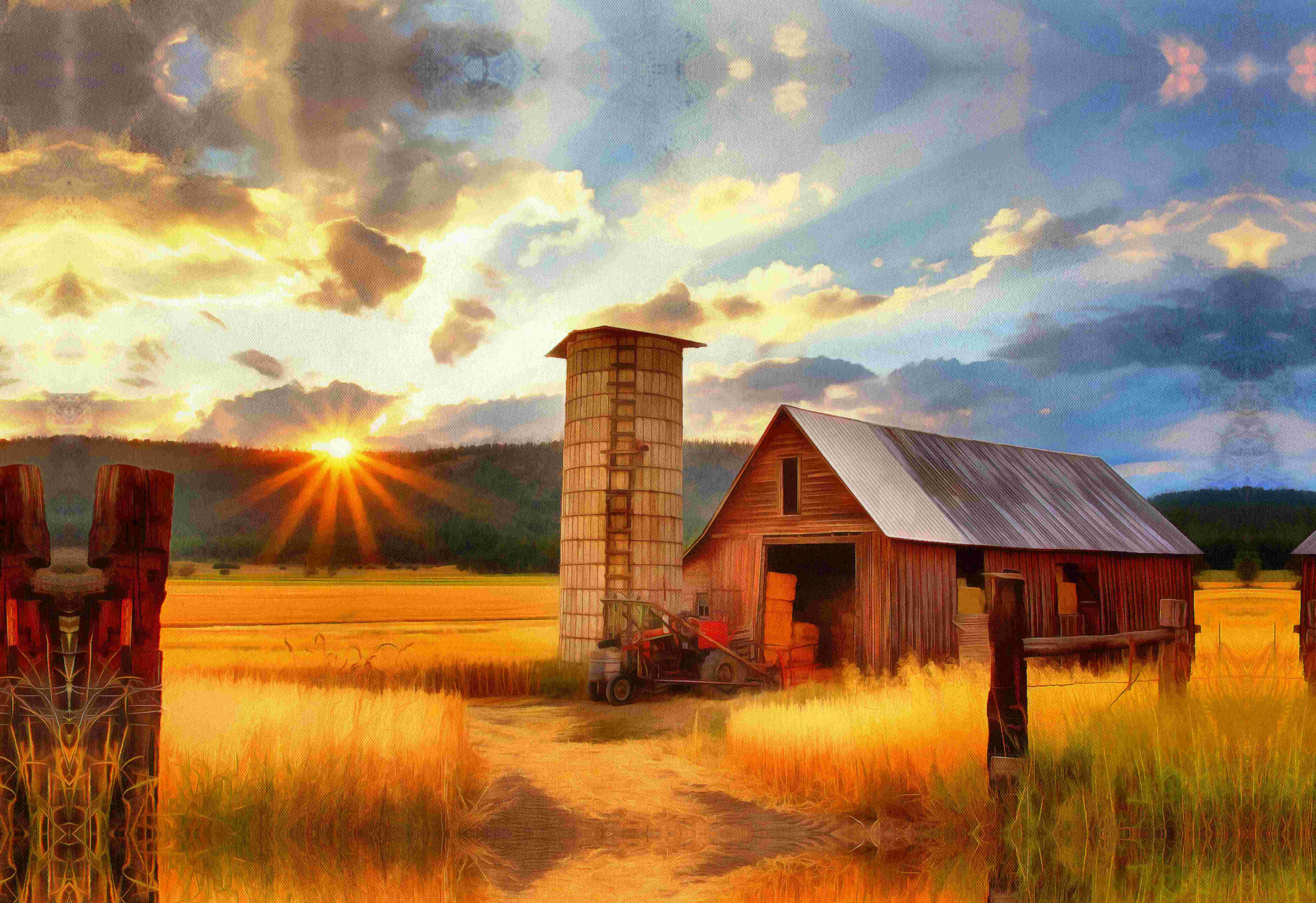 August Grove® Sunset Barn - Wrapped Canvas Print | Wayfair