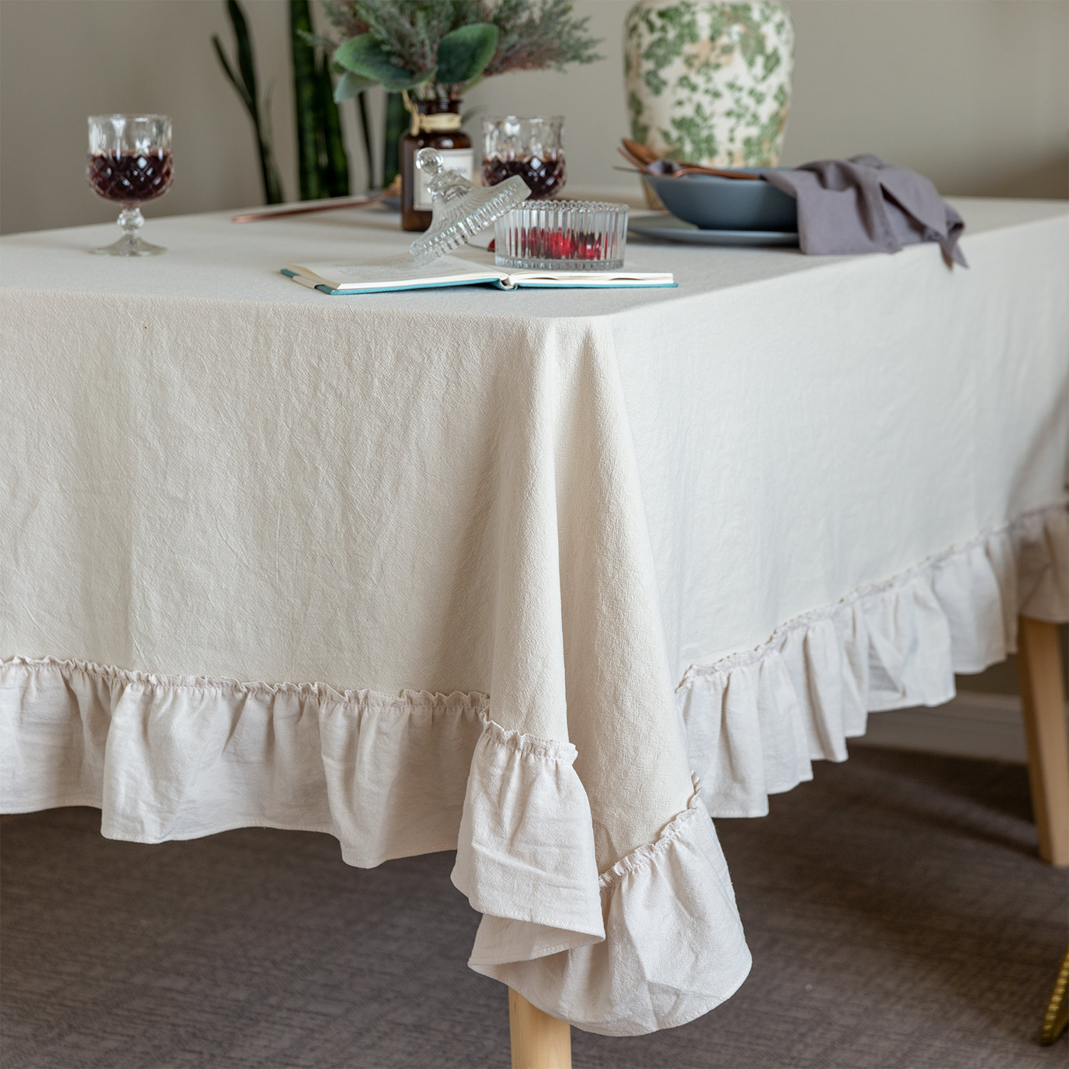 Rosalind Wheeler Lory Season Retro Farmhouse Ruffle Tablecloth Cotton ...