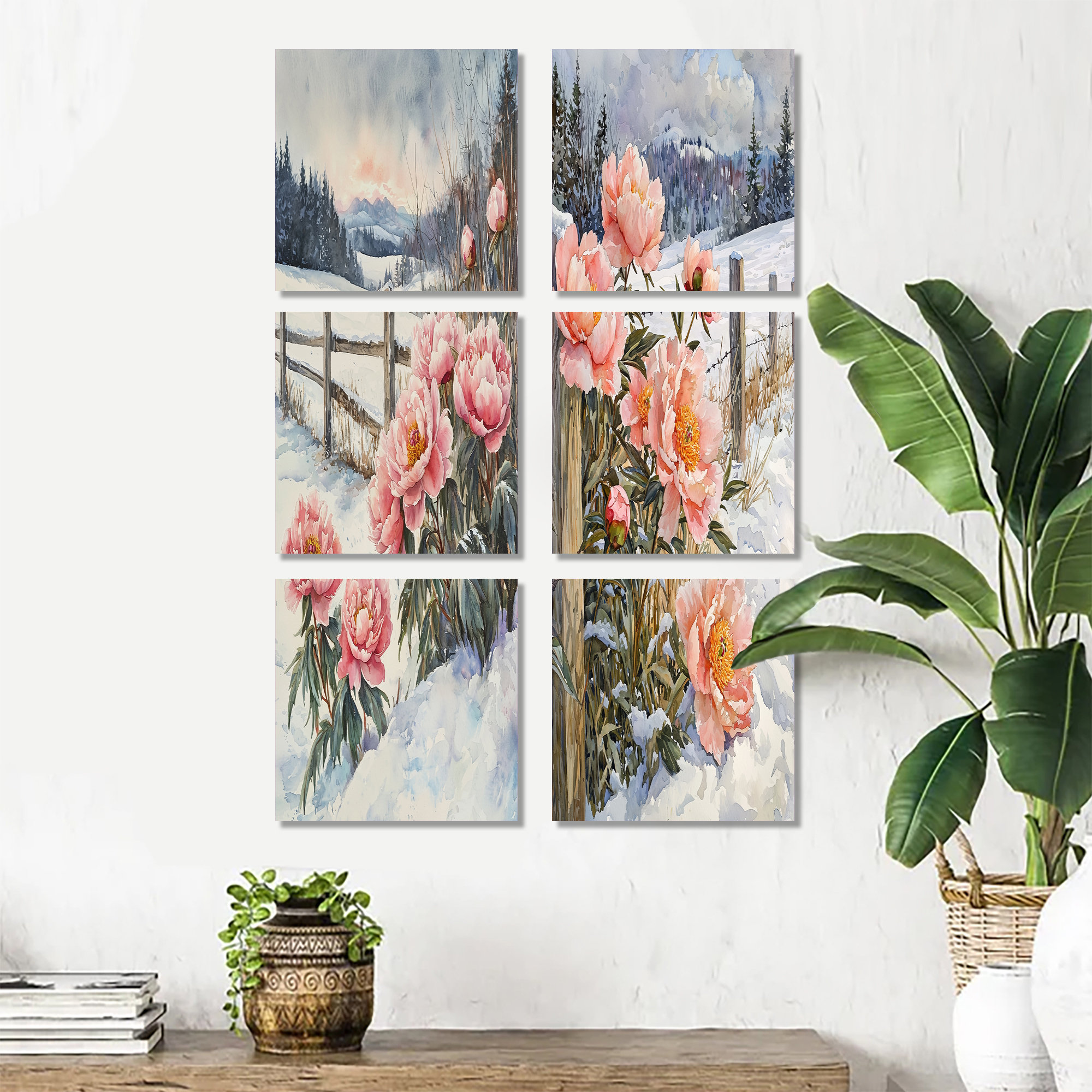 Red Barrel Studio® Winter Peonies In The Snowy Pasture - Floral Canvas ...