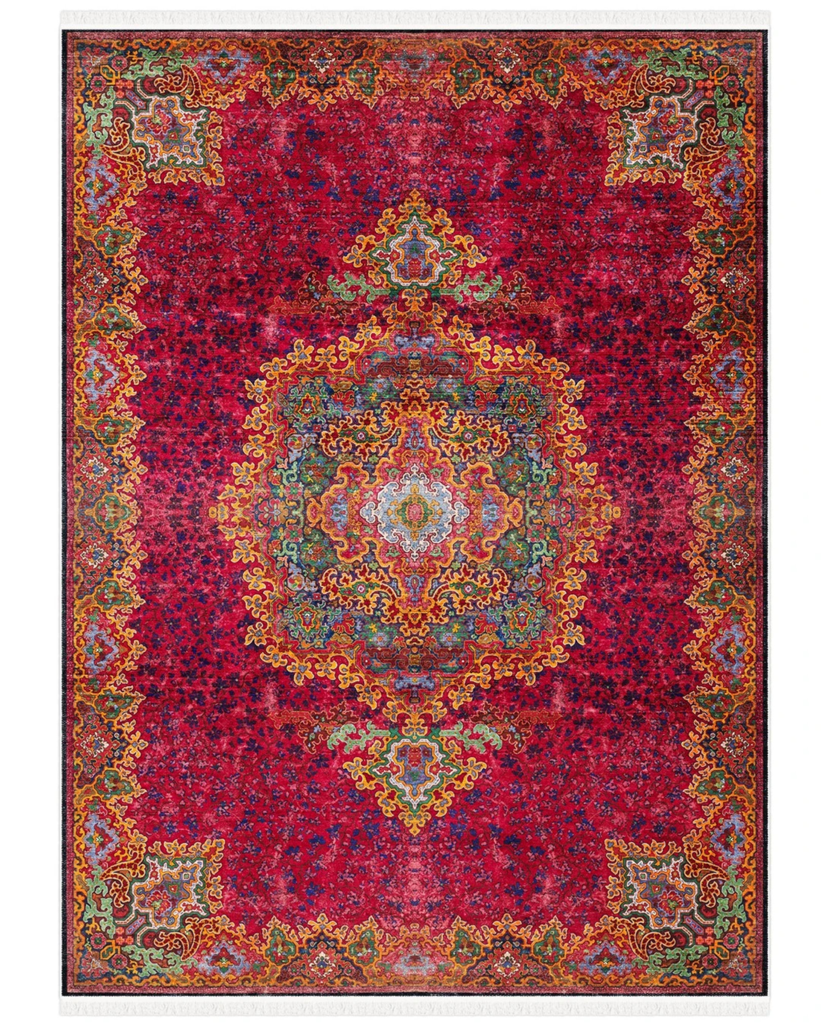 Bungalow Rose Wade Oriental Design Fuschia Carpet Machine Made Cotton ...