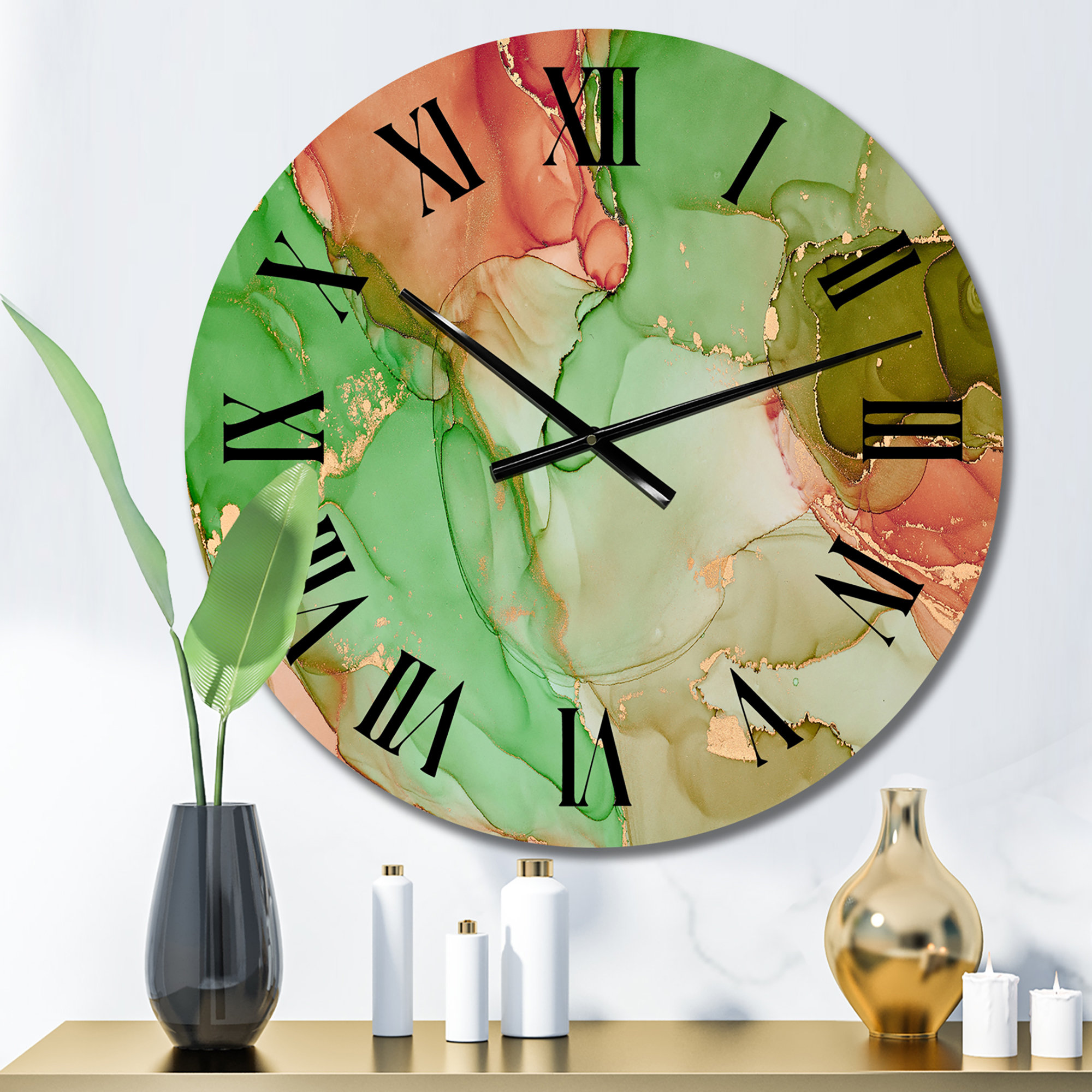 East Urban Home Geen Luxury Abstract Fluid Art - Modern Wall Clock ...