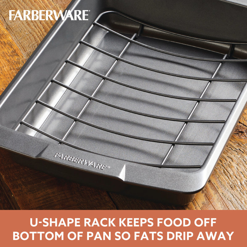 Farberware Bakeware Nonstick Roaster / Roasting Pan With U-Rack, 14.75 ...