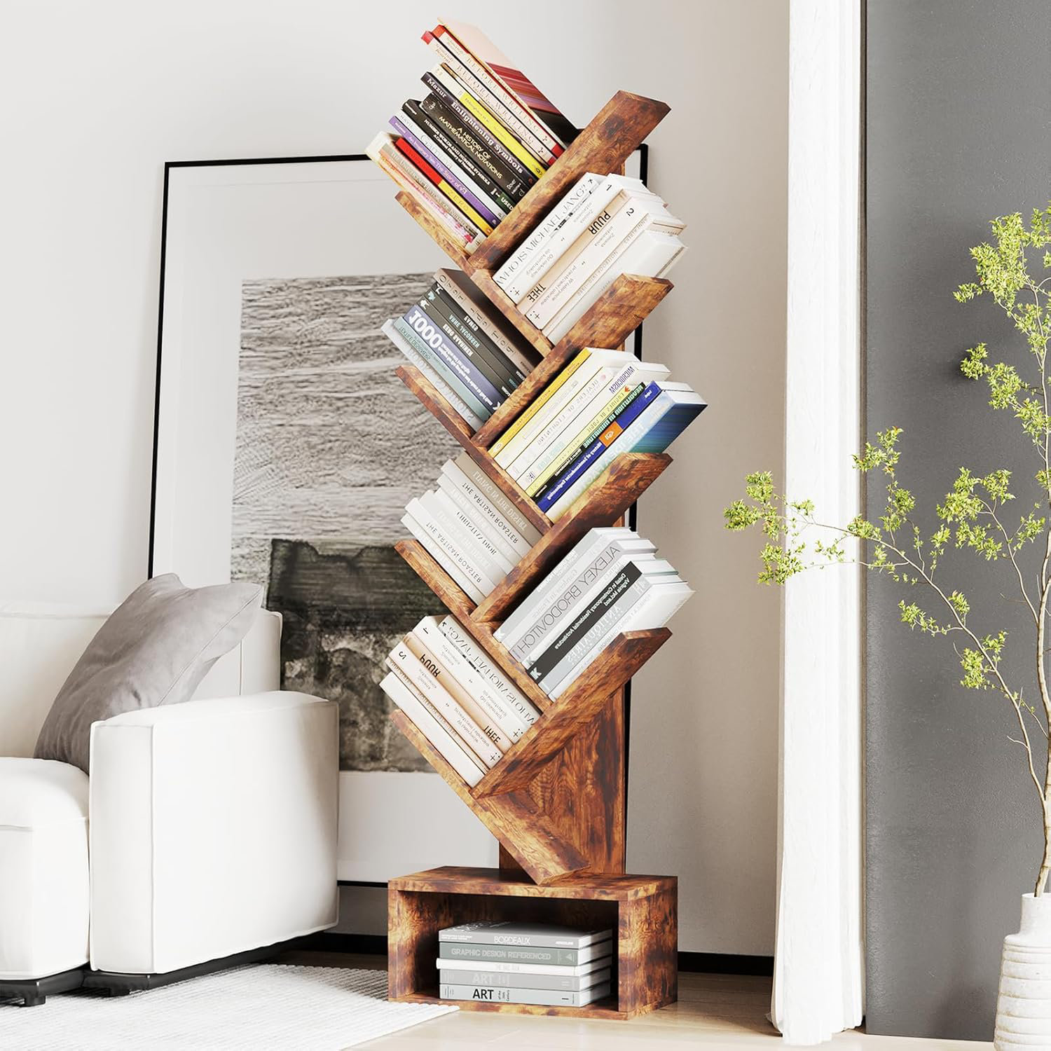 Millwood Pines 8 Tier Wooden Tree Shaped Bookcase Floor Standing | Wayfair