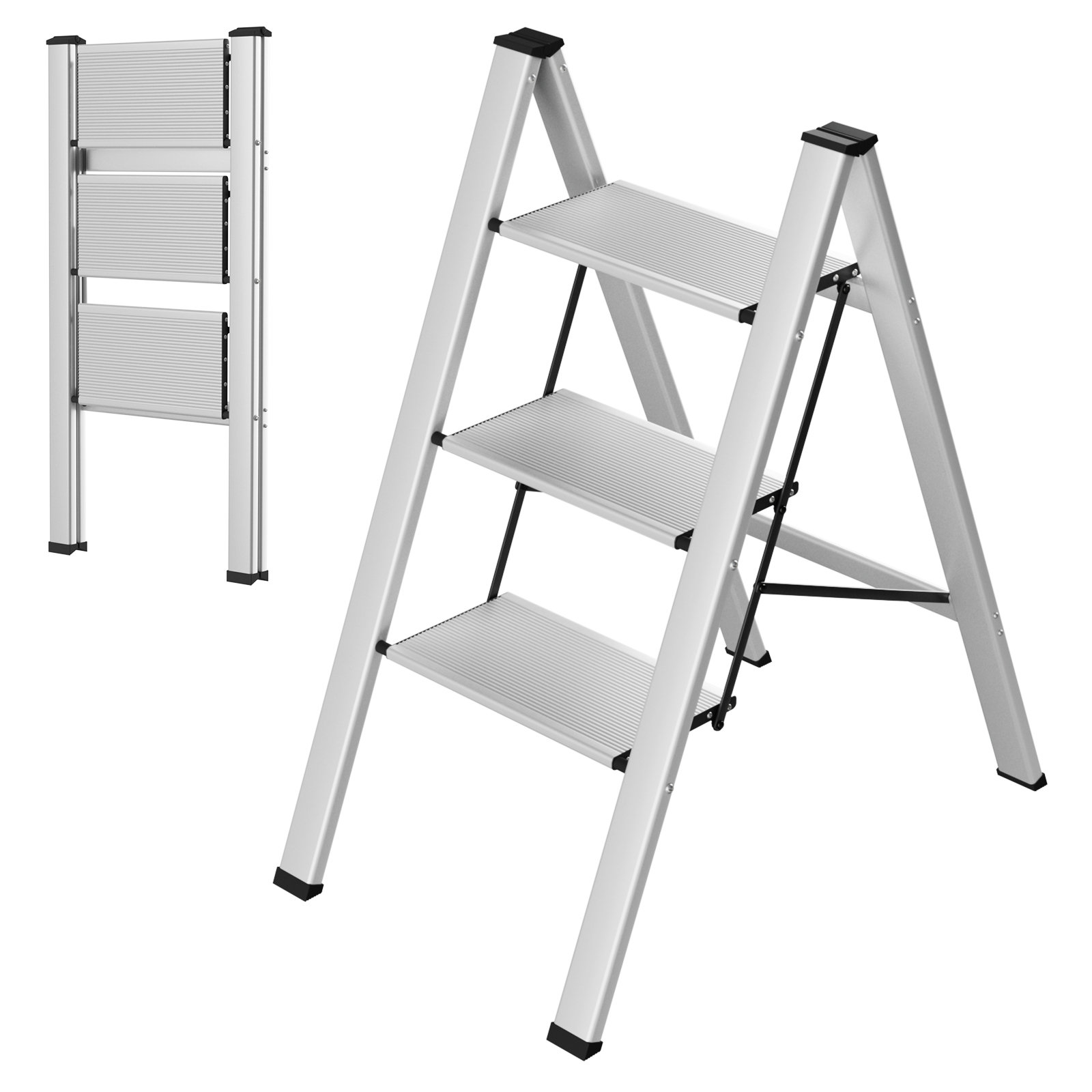Rebrilliant 3 Step Ladder, Folding Step Stool With Wide Anti-slip ...