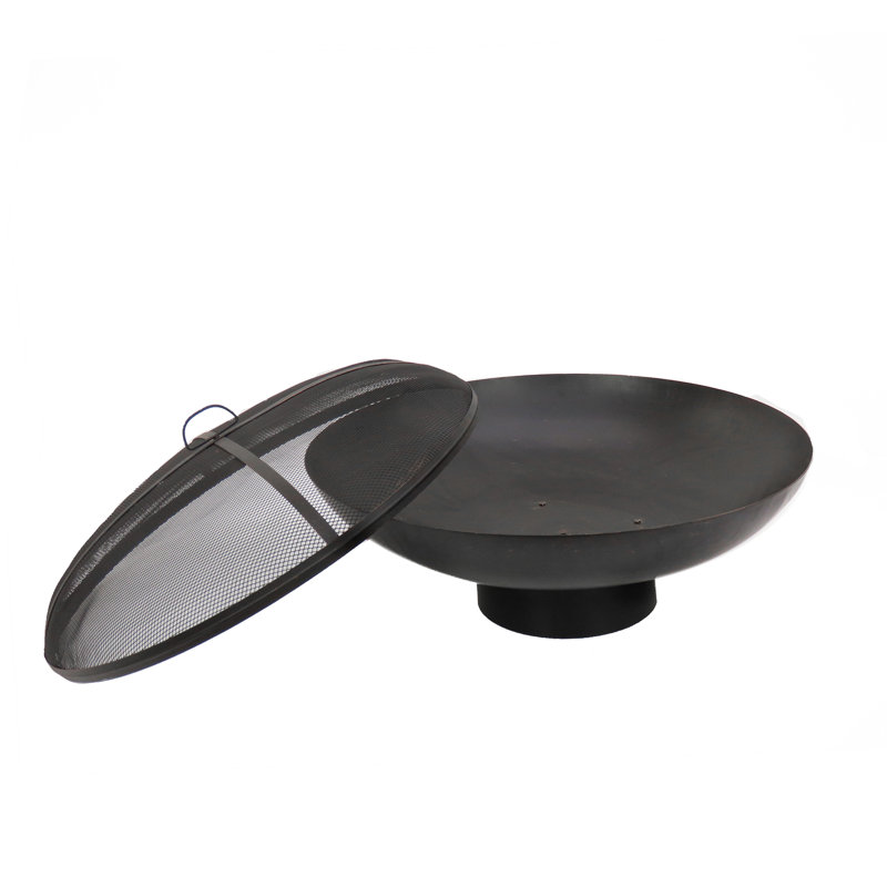 17 Stories Anija 32" Black Cast Iron Fire Pit Bowl With Screen ...