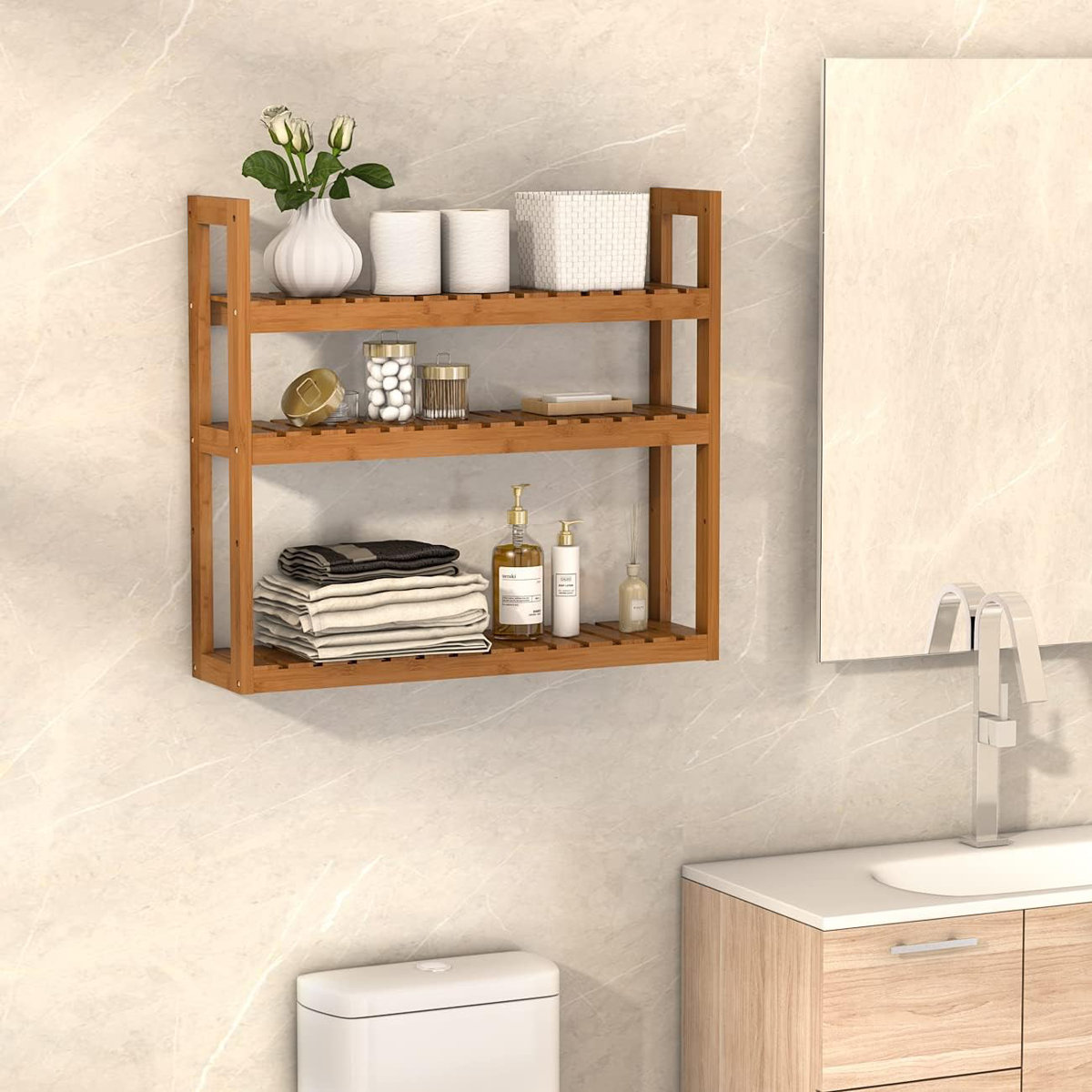 Rebrilliant Meaghann Bamboo Bathroom Shelves | Wayfair