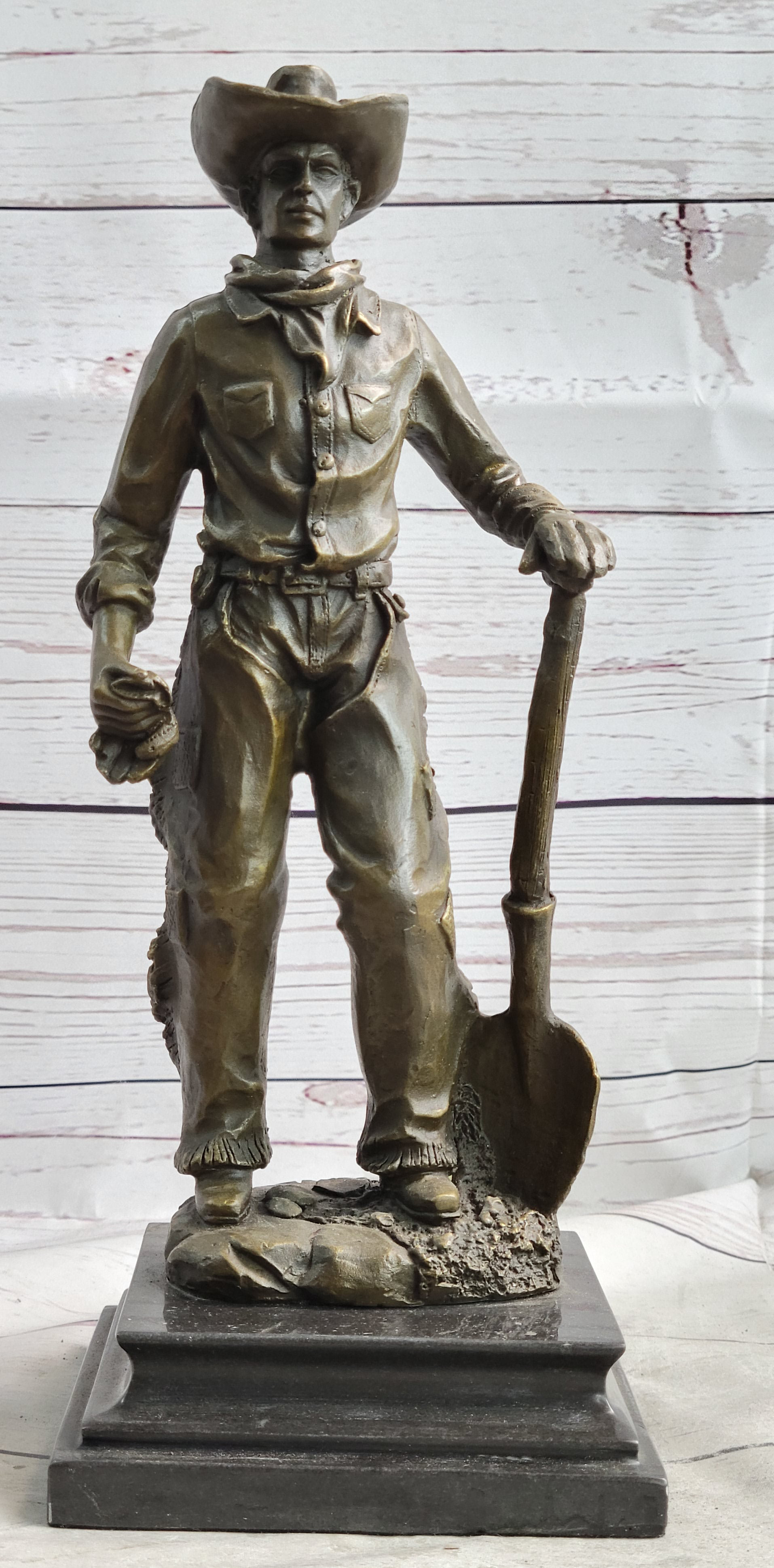Rosalind Wheeler Catessa Cowboy In Chaps Holding Shovel Bronze Statue ...