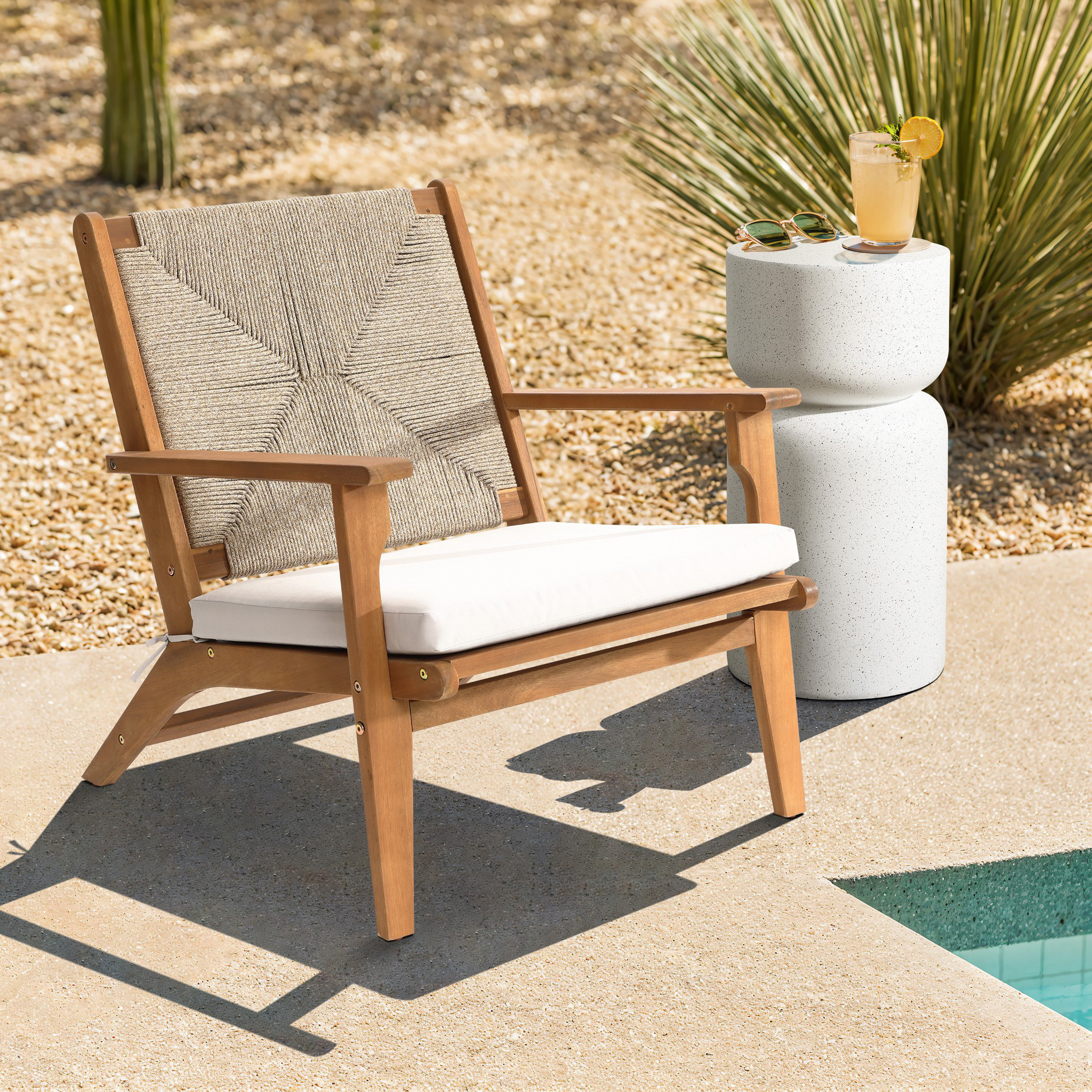 Dakota Fields Outdoor Acacia Wood Deck Chair with Seat Cushion | Wayfair