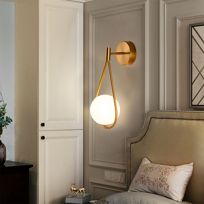 Everly Quinn Damne Armed Sconce Globe Glass Wall Sconce Warm Light ...