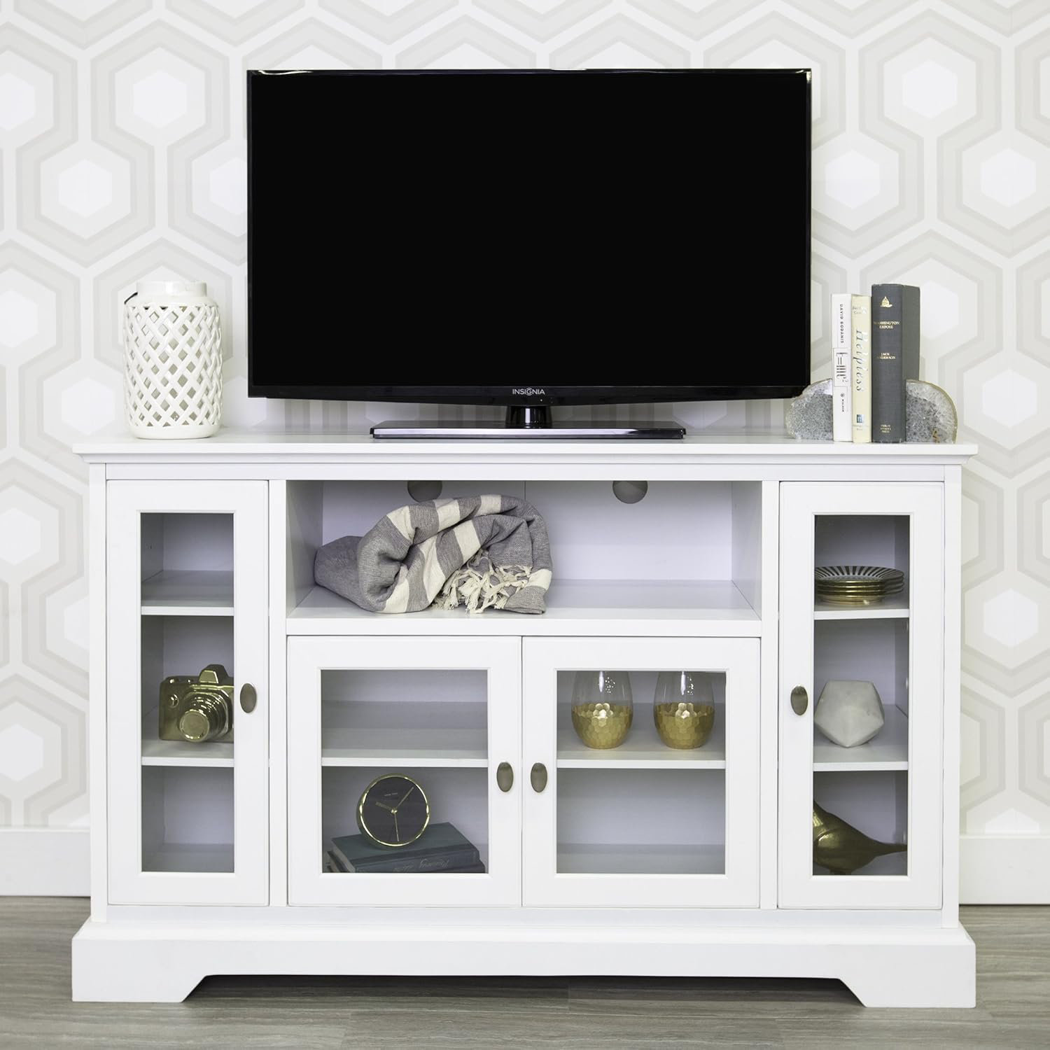 One Allium Way Traditional White Wood TV Stand For Tvs Up To 58 Inch ...