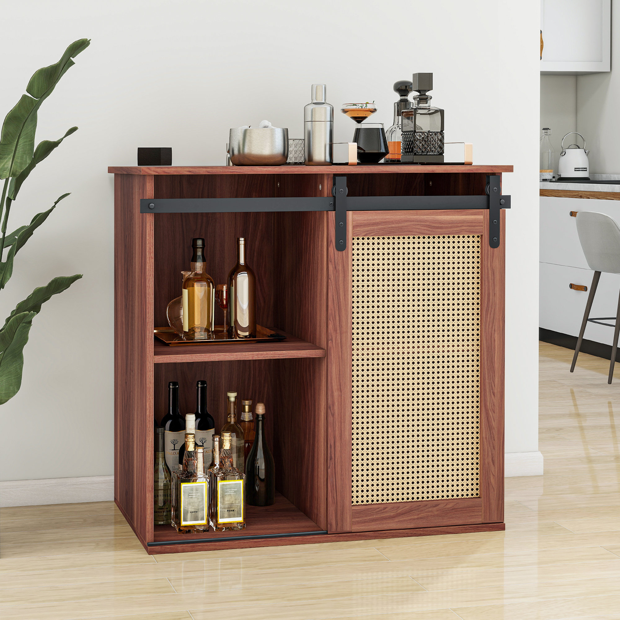 Bayou Breeze Wood Bar Cabinet With Storage For 101 Can Mini Fridge Door ...