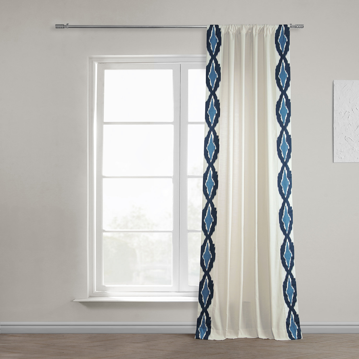 Bungalow Rose Geometric Indigo Edge Solid Cotton Bordered Curtains ...