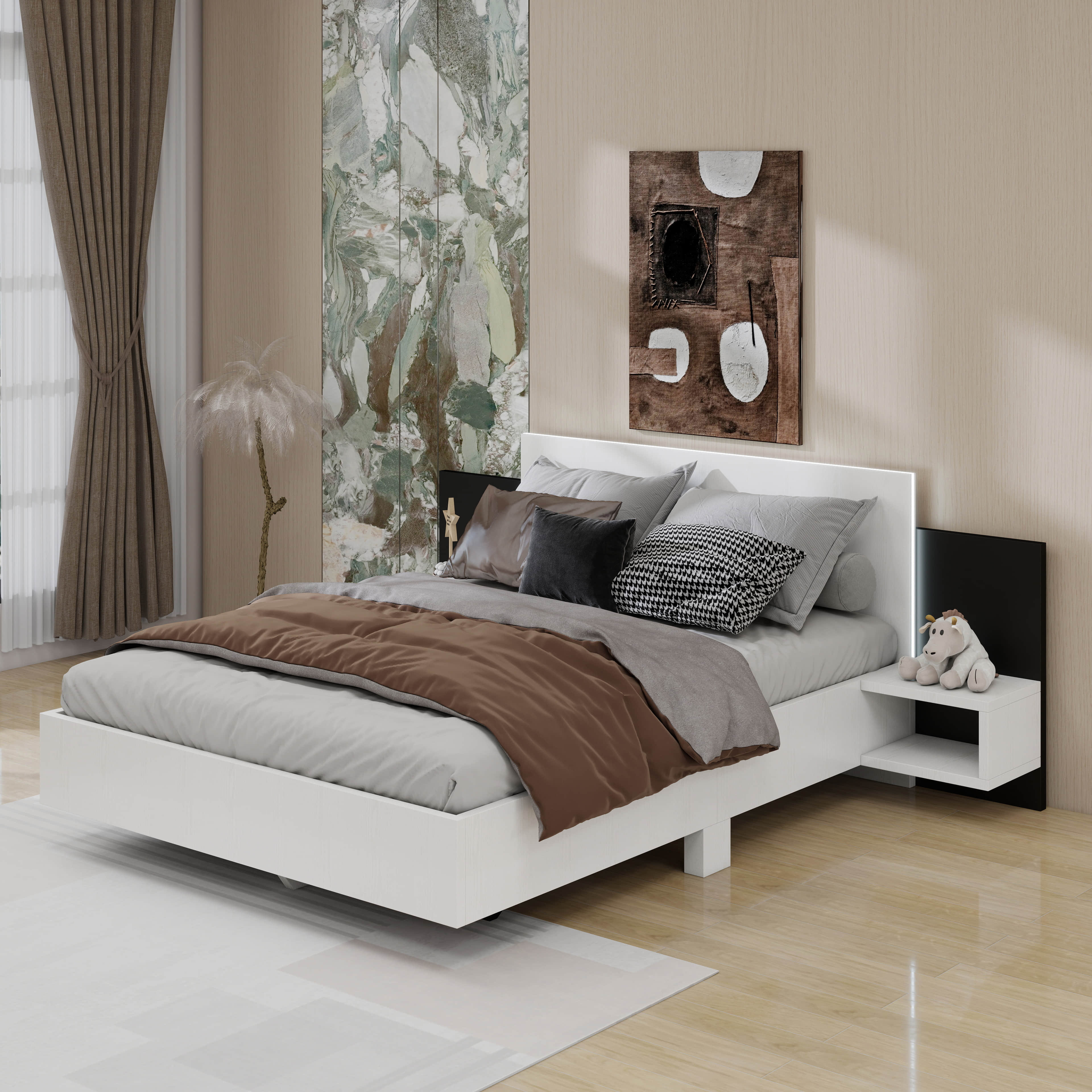 Latitude Run® Wooden Floating Platform Bed With LED And Nightstand ...