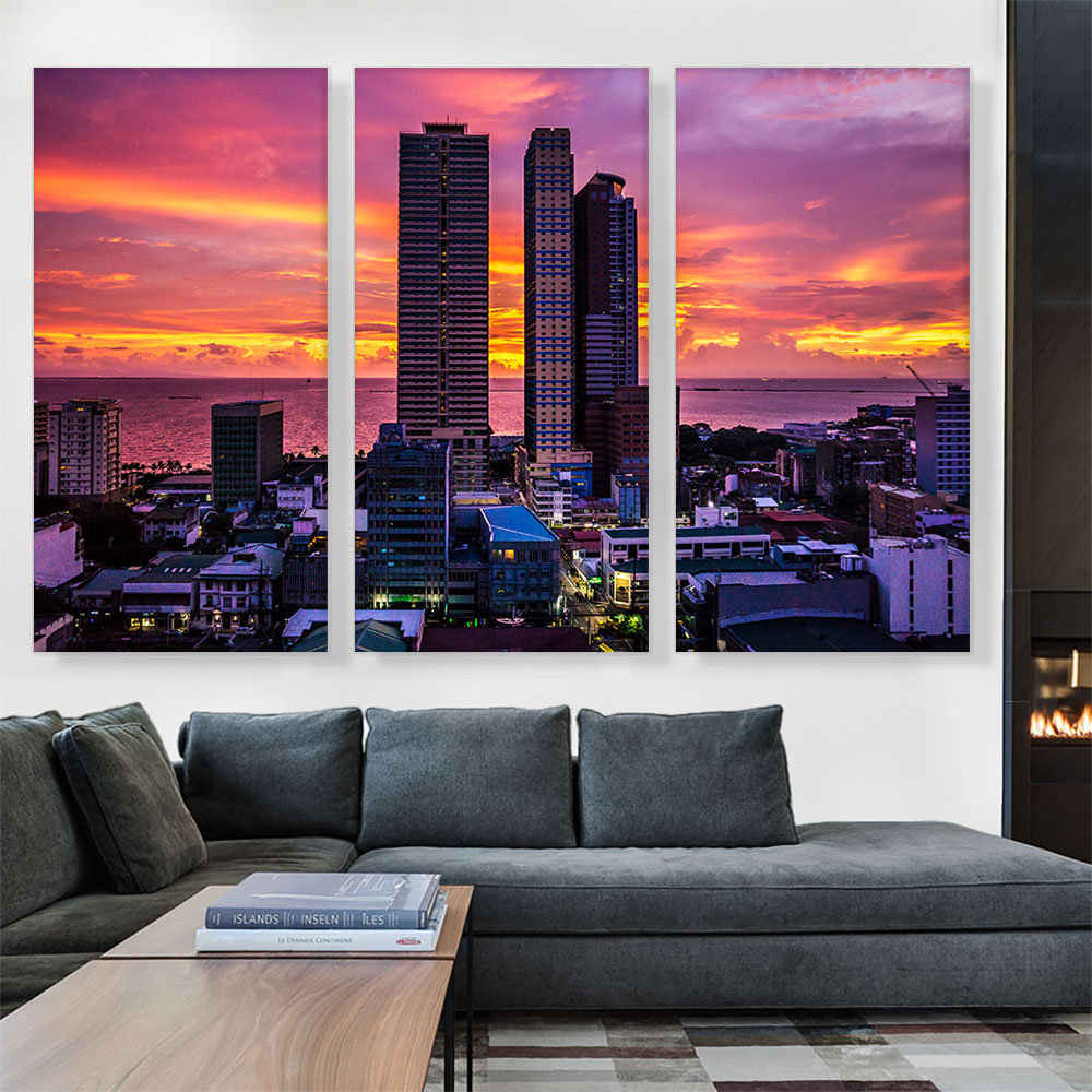 ARTCANVAS Manila Philippines Skyline Vivid Sunset Canvas Art Print ...