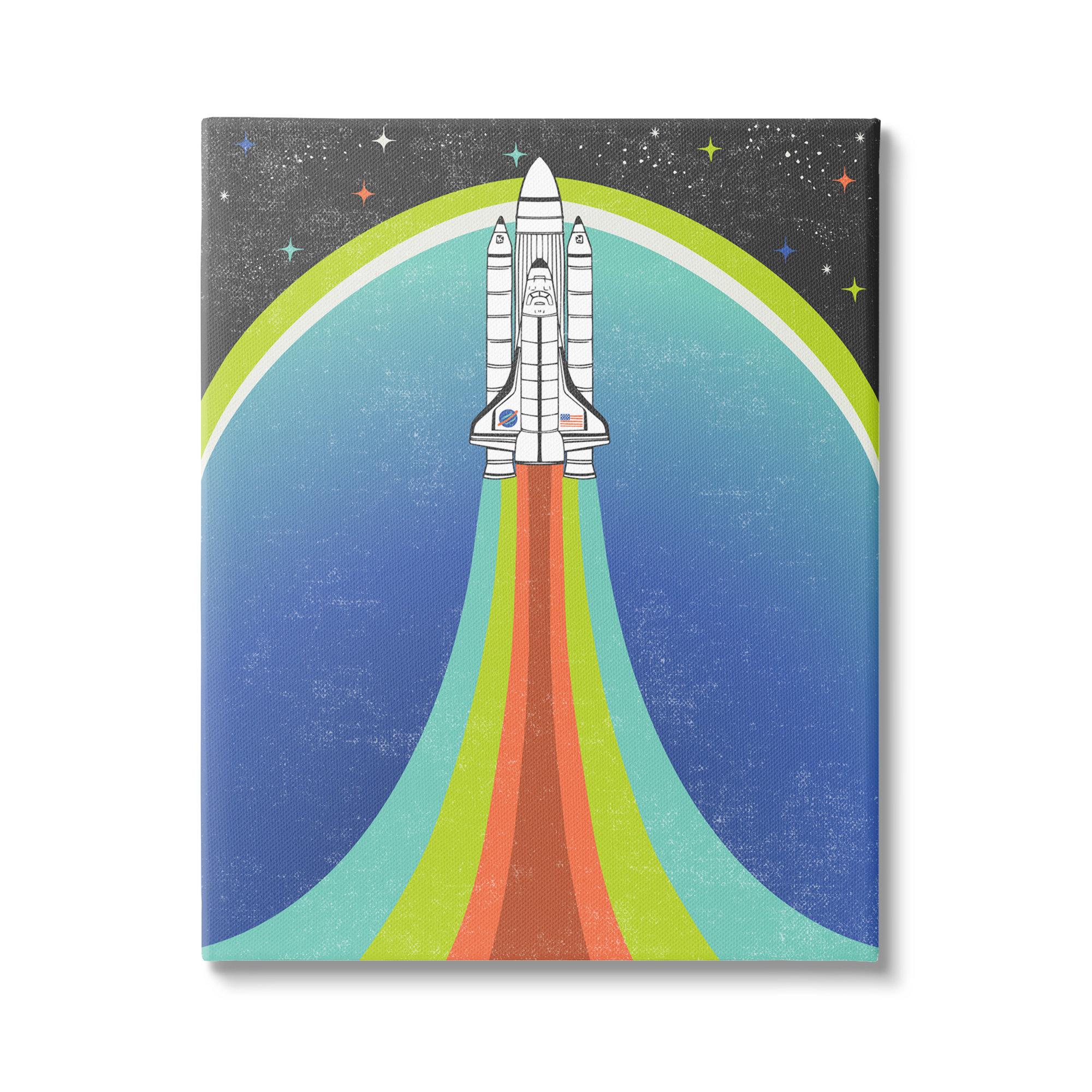 Mason & Marbles Rocket Ship Taking Off Outer Space Striped Pattern ...