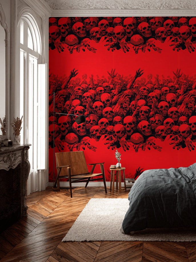 Lark Manor Skulls Wallpaper Horror Mural Red Wall Decor - Wayfair Canada