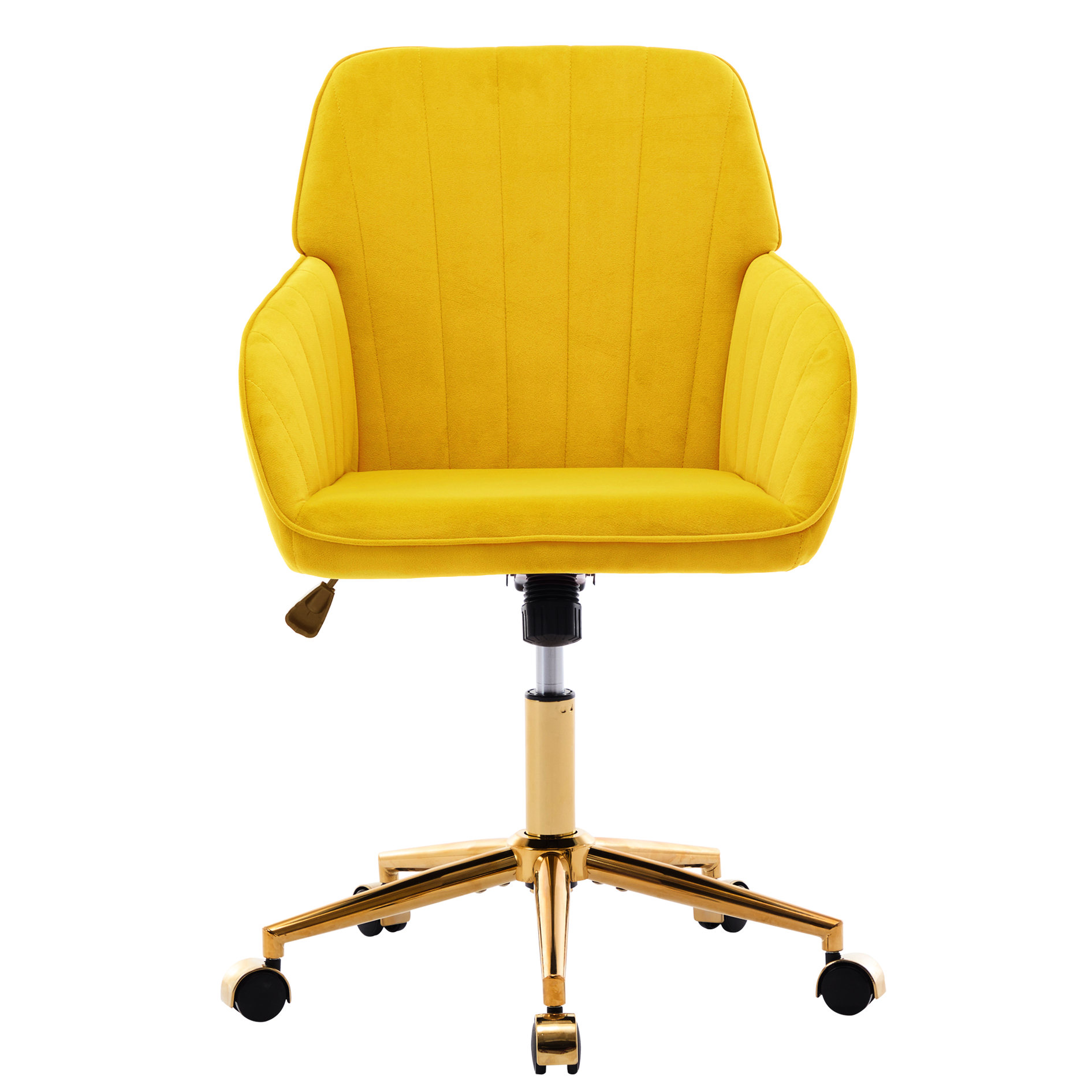 Mercer41 Bright Yellow Velvet Office Chair With Build, Gold Base, And ...