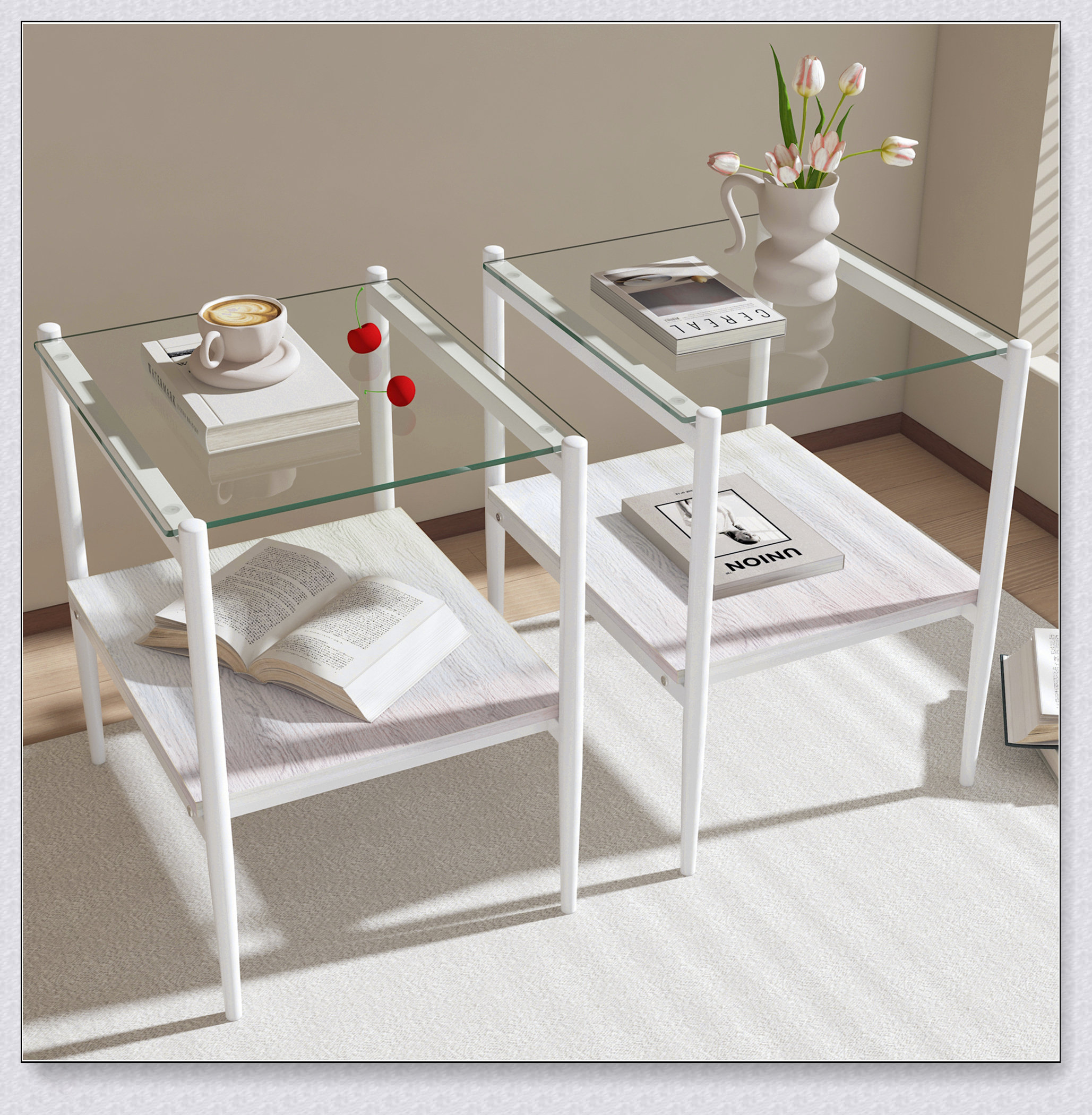 Latitude Run® Set Of 2 Modern Rectangle End Tables With Tempered Glass ...