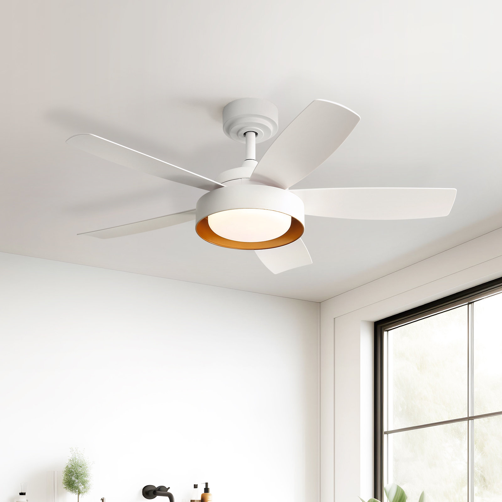 Wrought Studio™ 42" 5 - Blade Modern White LED Ceiling Fan Light With ...
