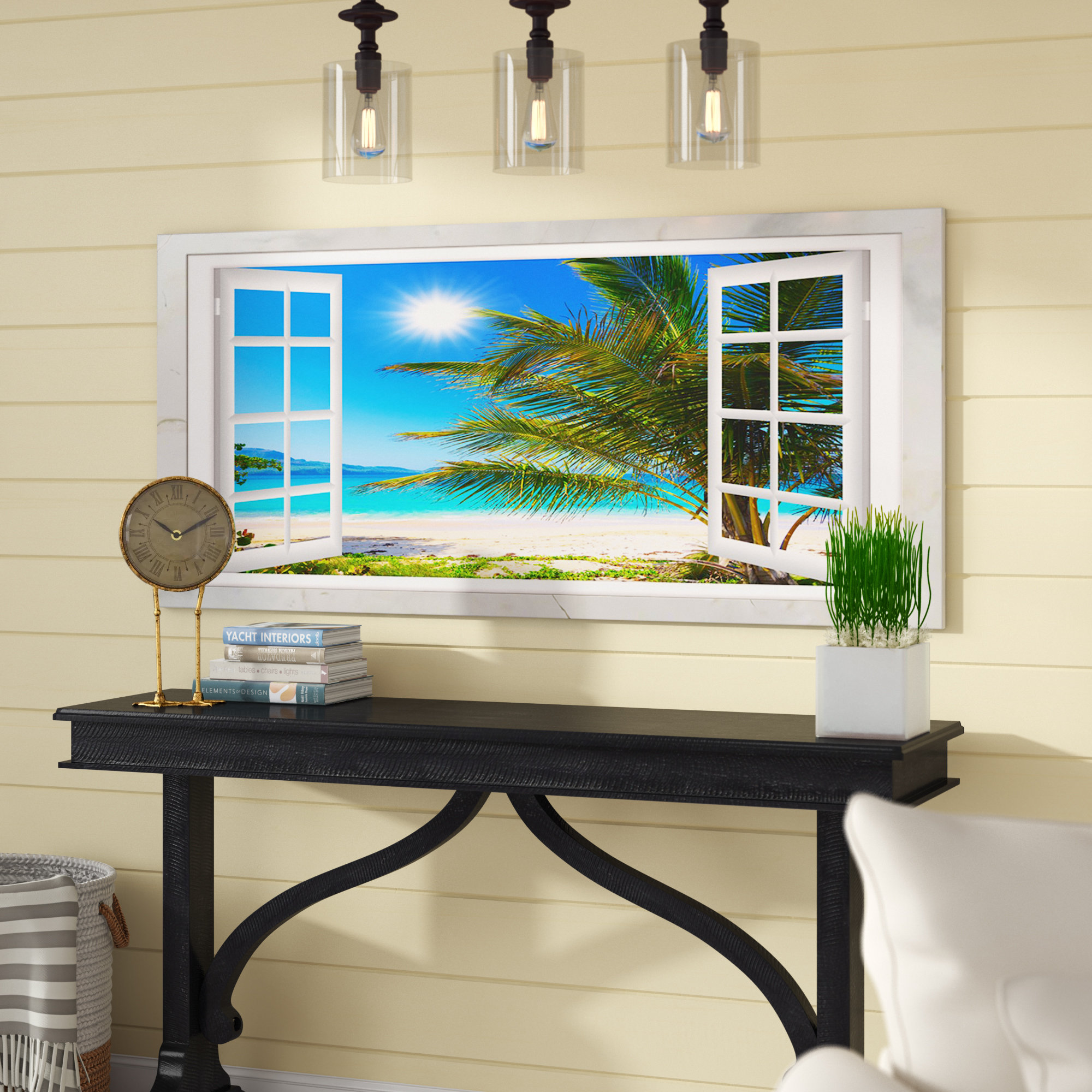 Beachcrest Home Window Open to Beach with Palm - Print & Reviews | Wayfair