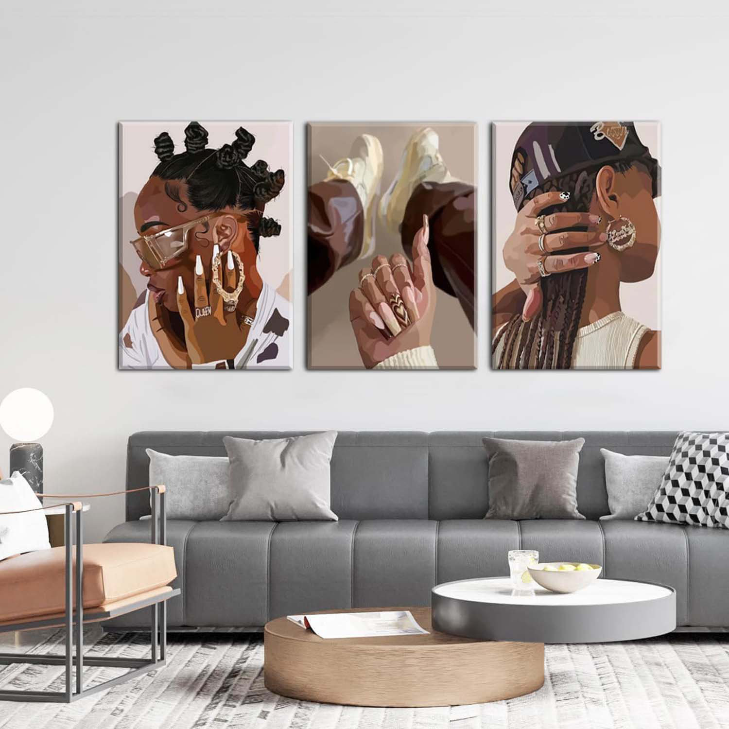Winston Porter 3Pcs Black Girl Wall Art Framed Trendy Black Woman Decor Posters Abstract African ...