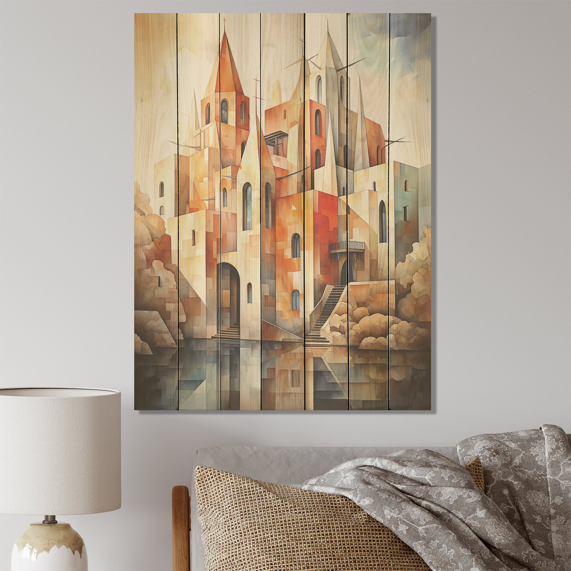 Winston Porter Cubist Chapel Religious Landscape II - Church On Wood ...