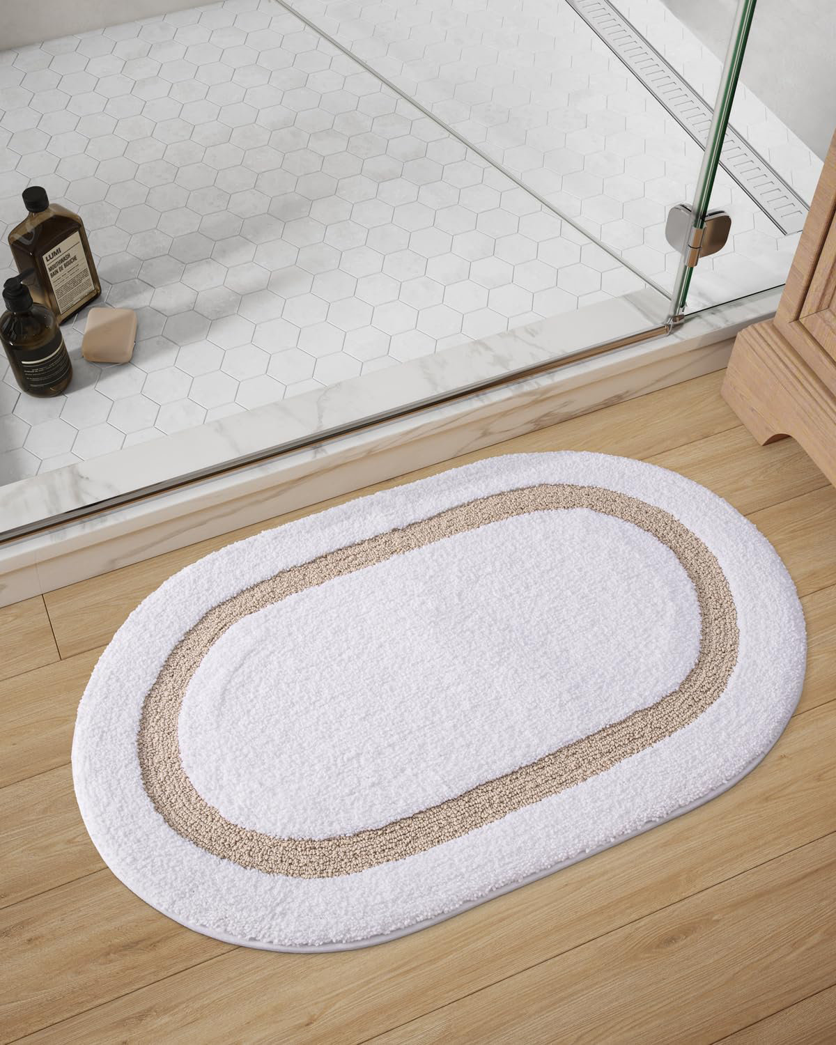 Red Barrel Studio® Oval Bathroom Rug, White Bath Mat Non Slip,Premium ...