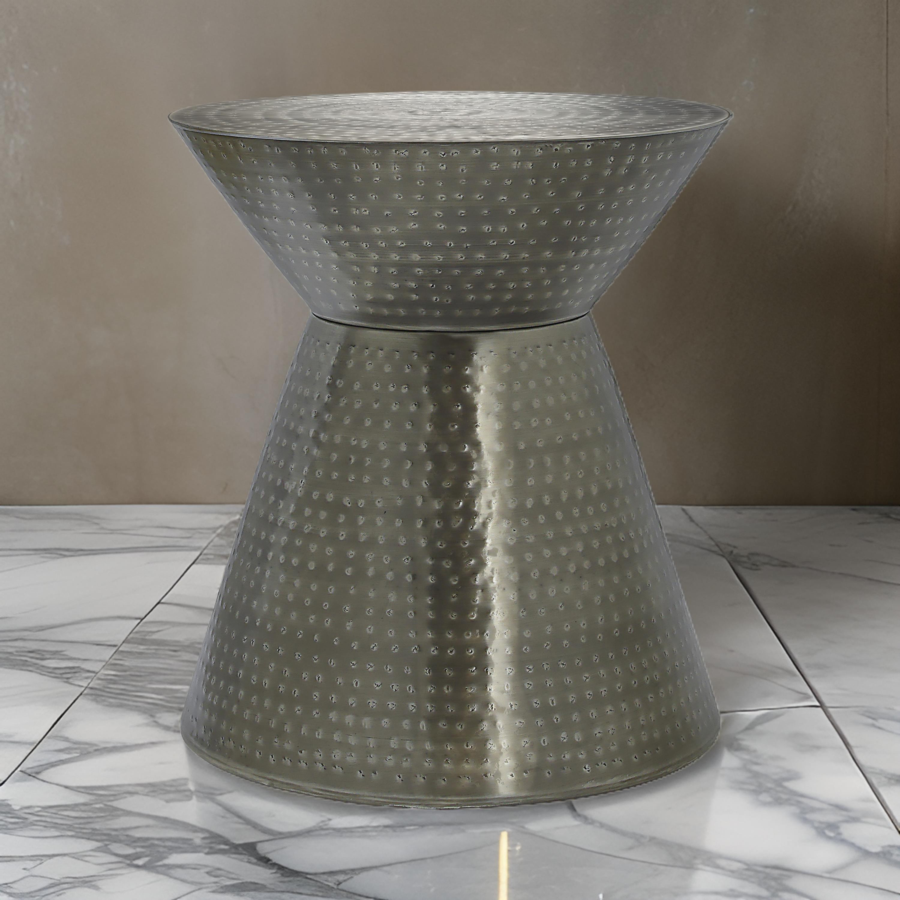 Benjara Koda Accent Table, 20 Inch Round, Hourglass Shape, Hammered ...