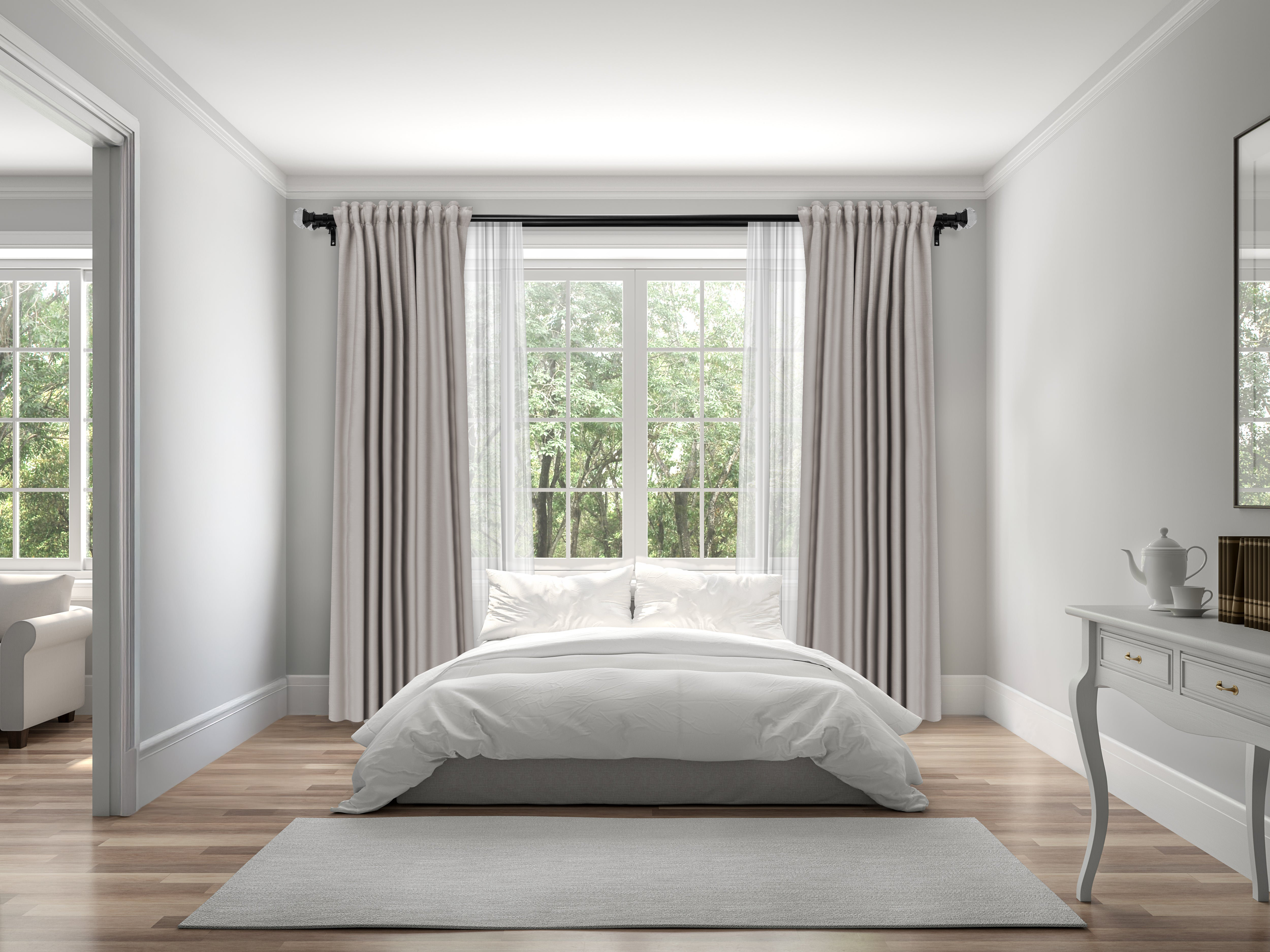 House of Hampton® 1" Drapery Double Curtain Rod Set with Crystal Square ...