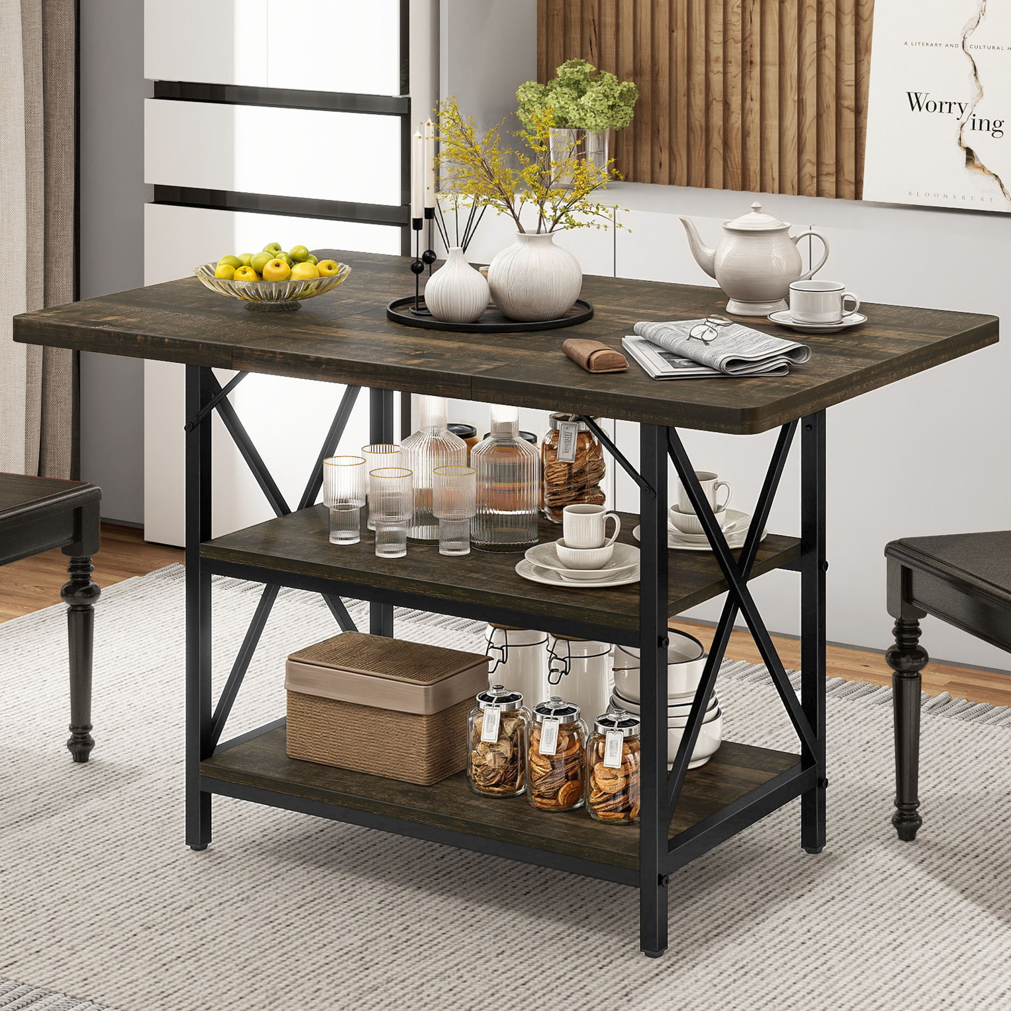 17 Stories Vondie 47" Metal Base Rectangle Dining Table, Kitchen Table ...