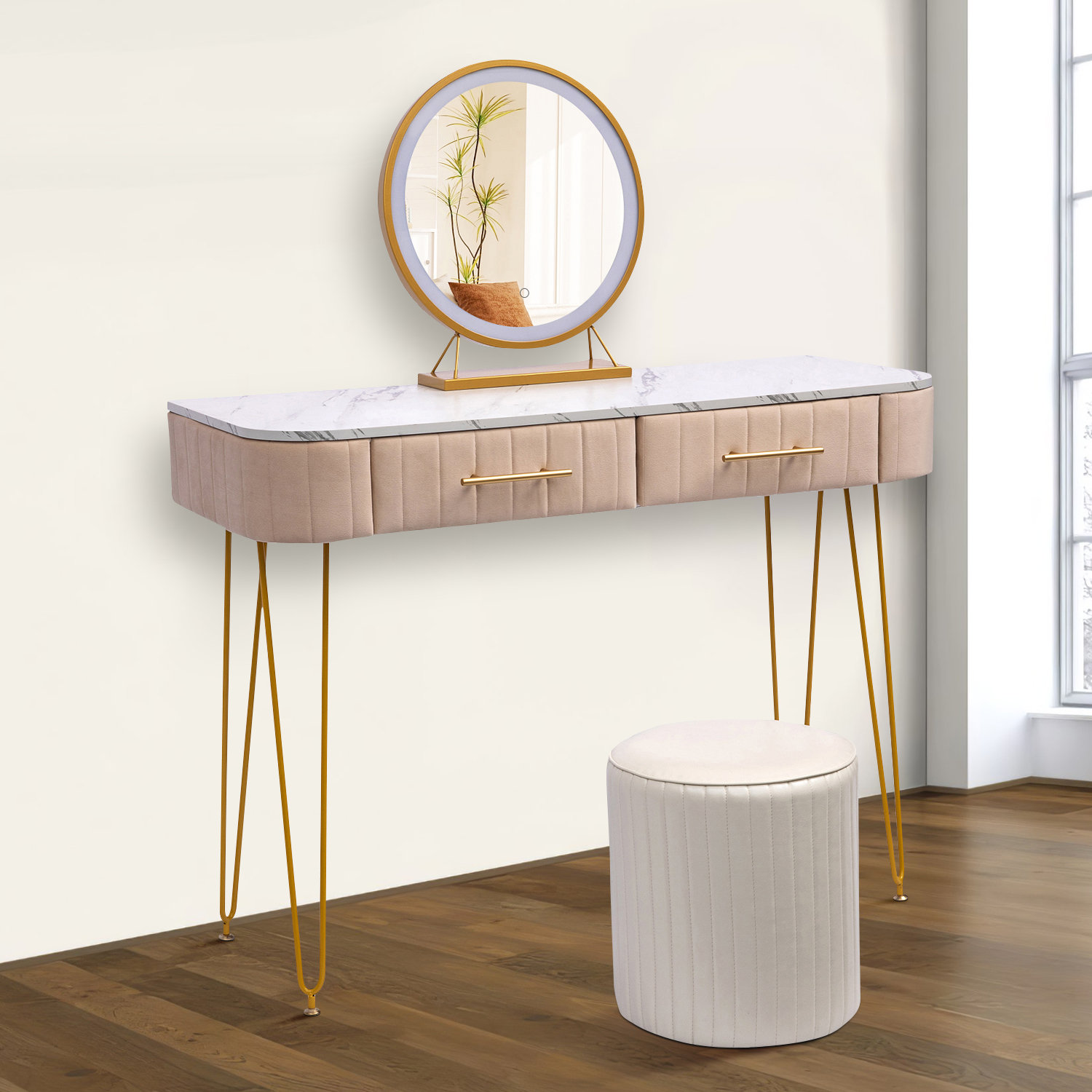 Mercer41 39.4" Length Soft Roll Makeup Vanity Table - Wayfair Canada